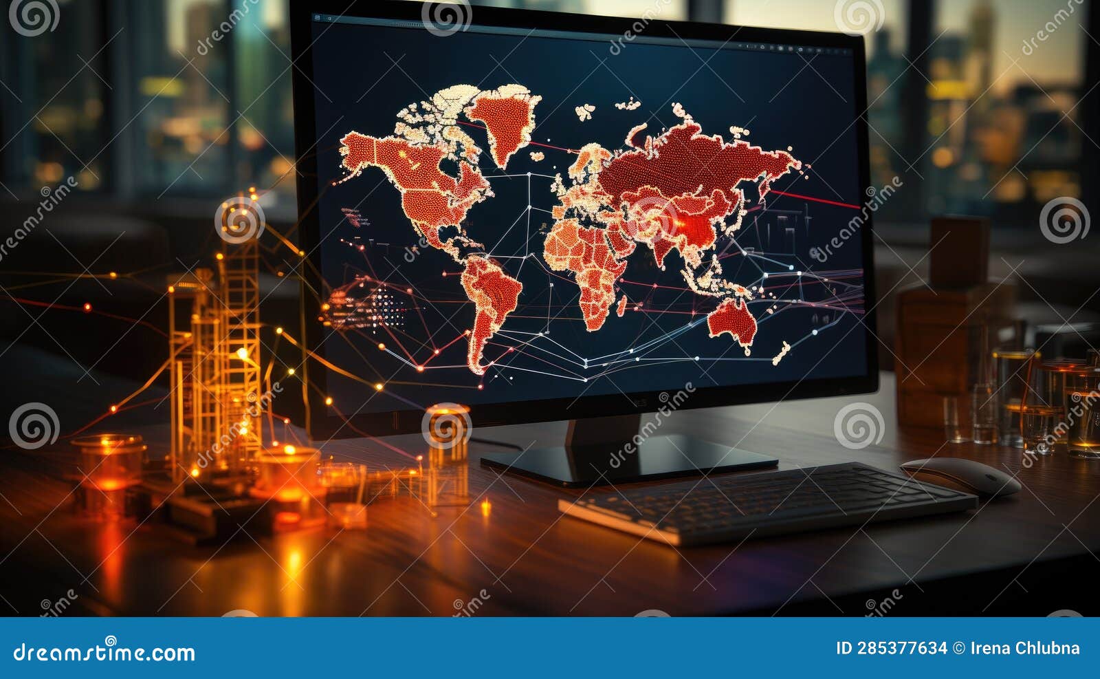 Location Identifier Icon on Laptop with Information Network on a Map ...