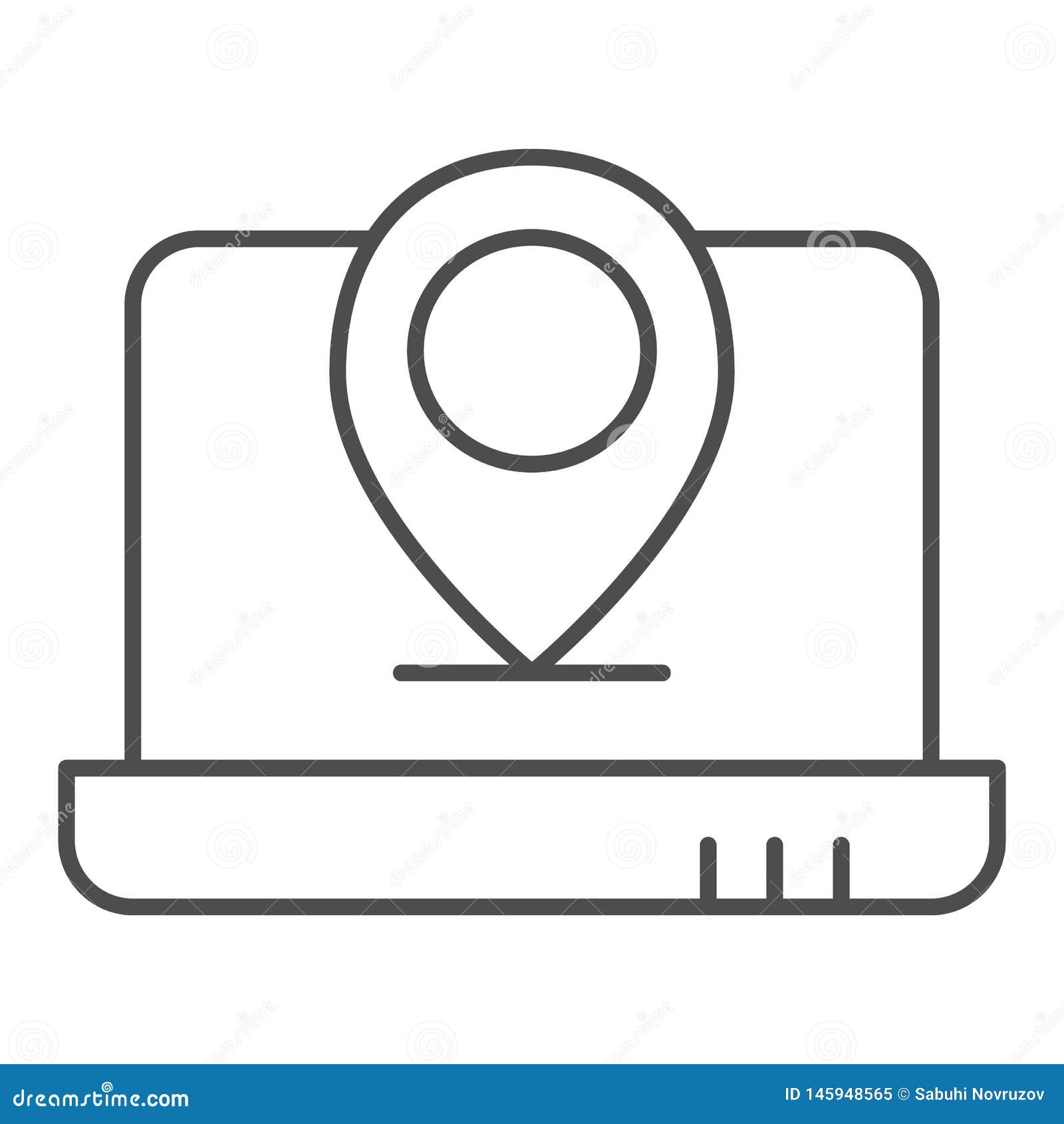 Location Laptop Thin Line Icon. Notebook with Pin Vector Illustration ...