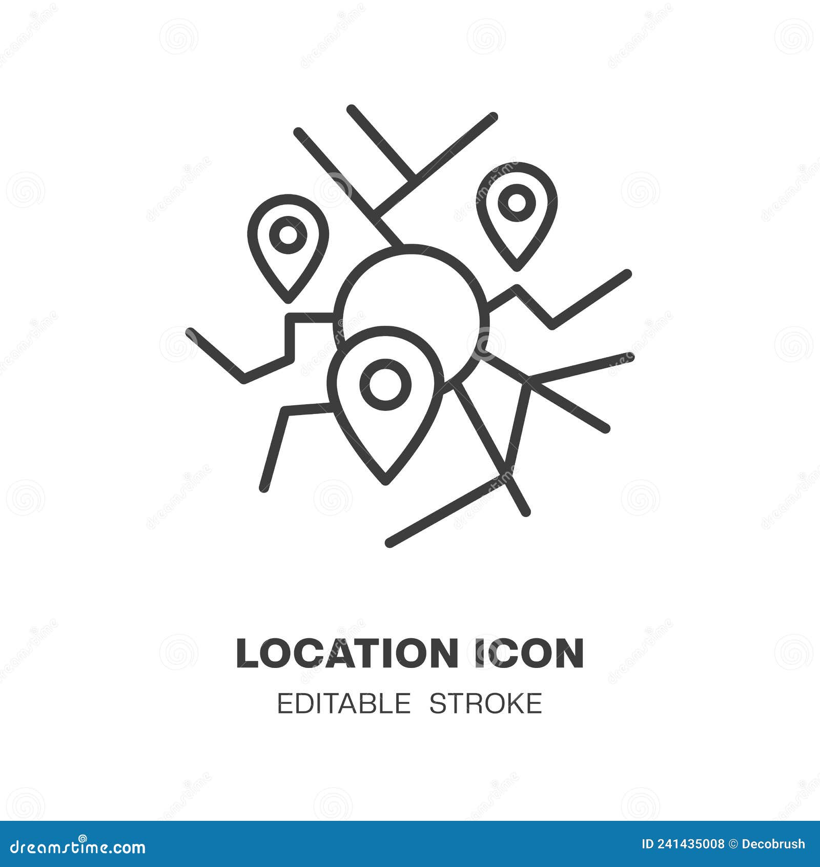 Location Line Icon, Abstract City Map with Location Signs, Editable ...