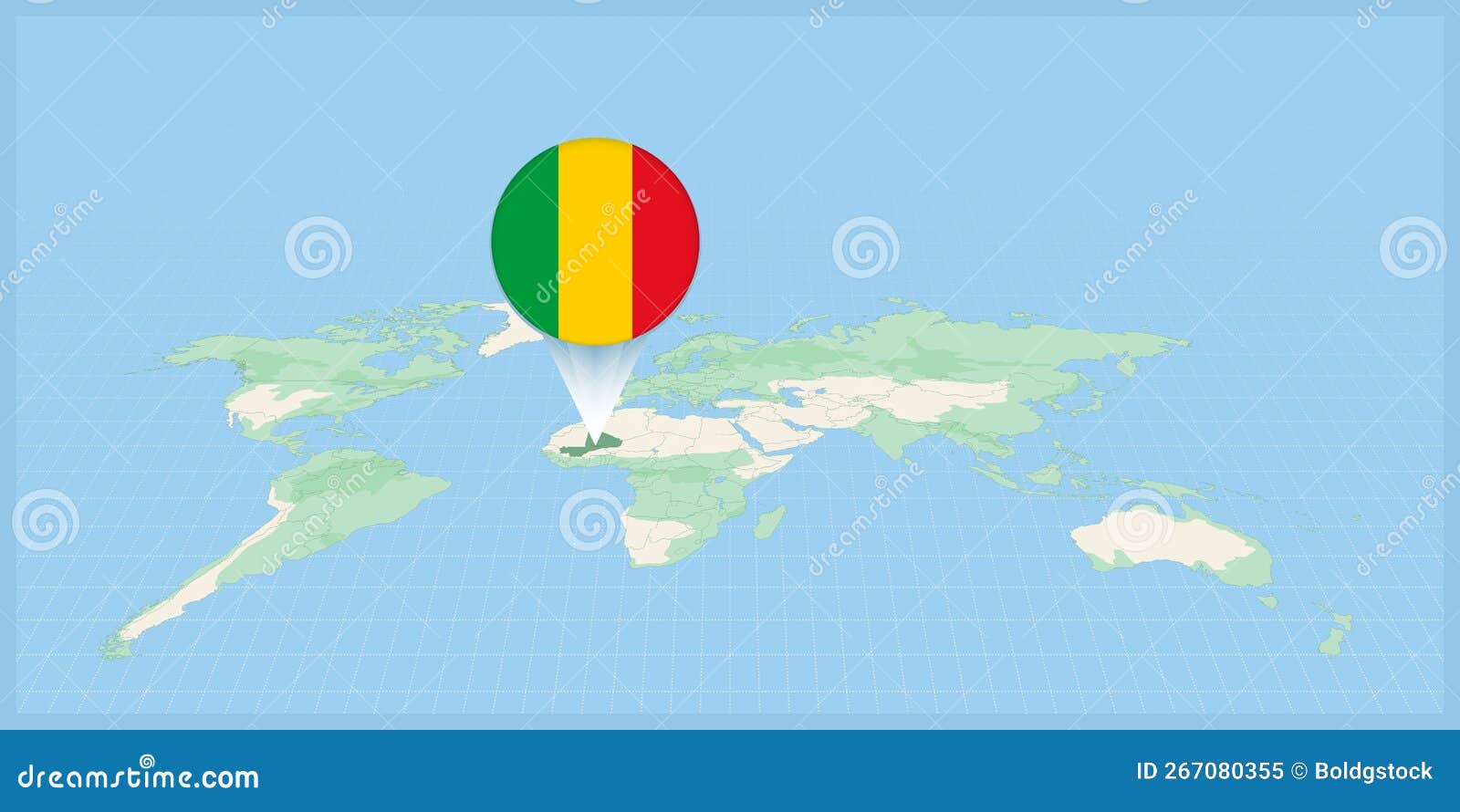 Location of Mali on the World Map, Marked with Mali Flag Pin Stock ...