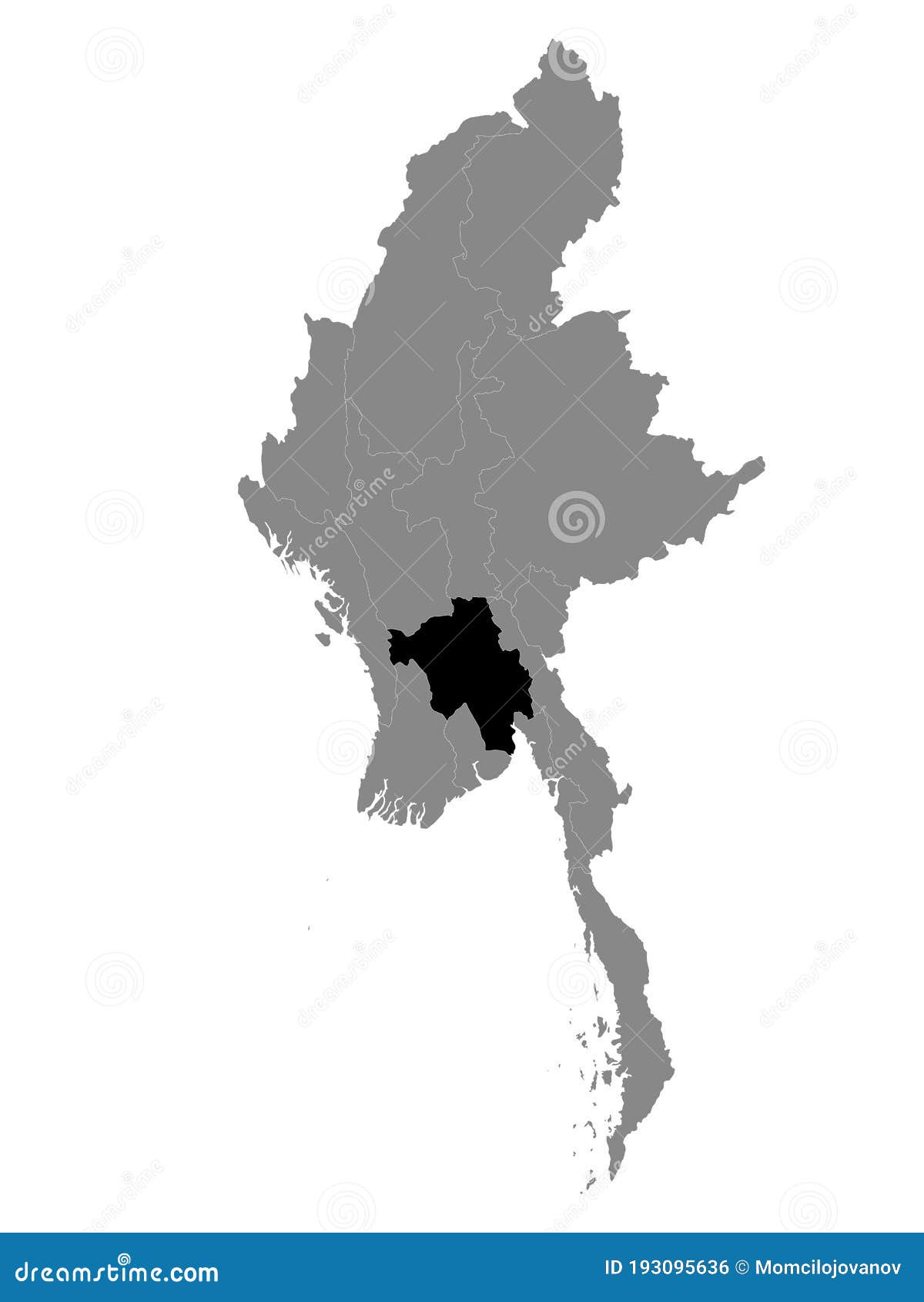 Location Map of Bago Region Stock Vector - Illustration of grey, flag ...