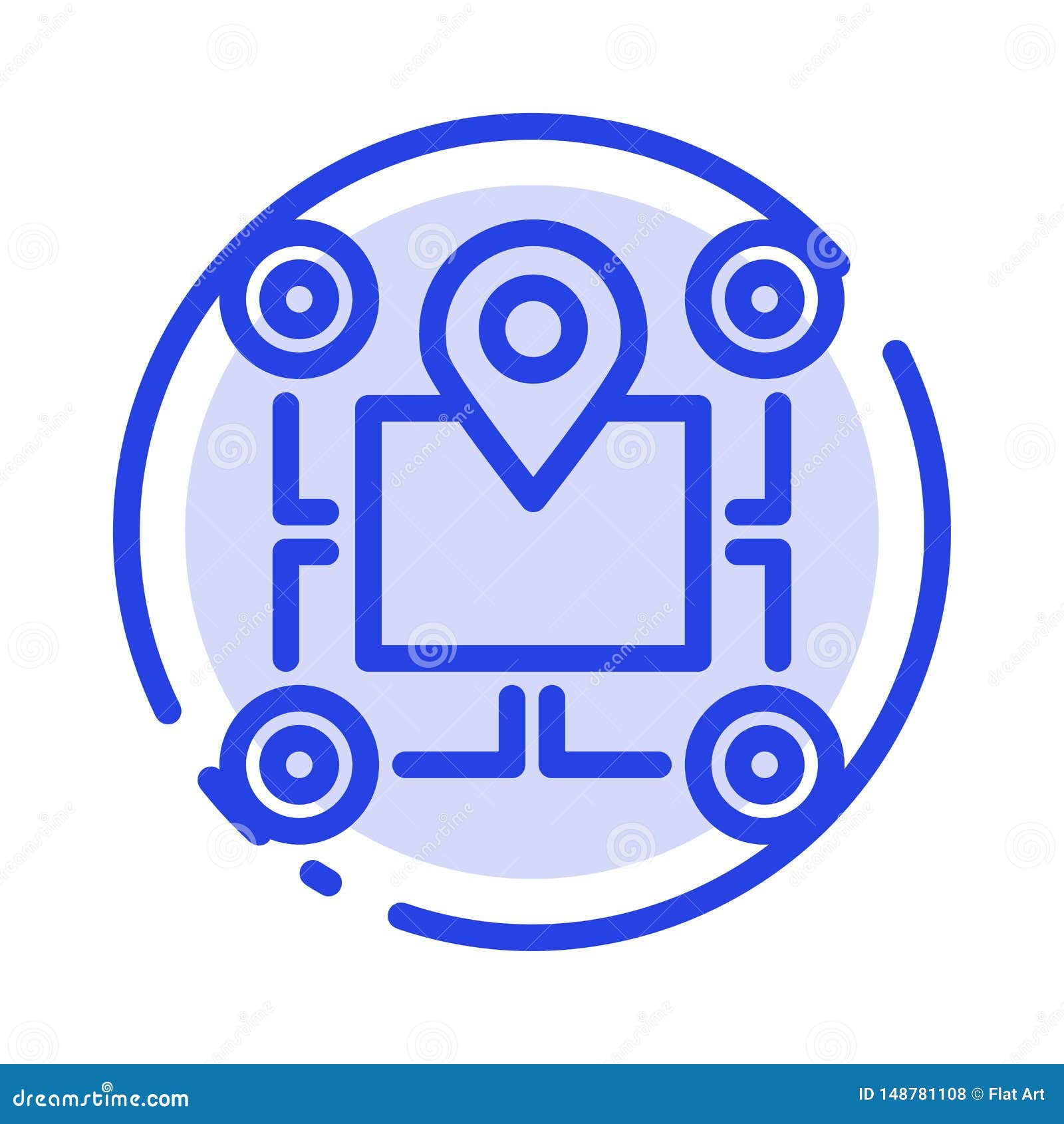 Location, Map, Chip, Area, Pointer, Blue Dotted Line Line Icon Stock ...