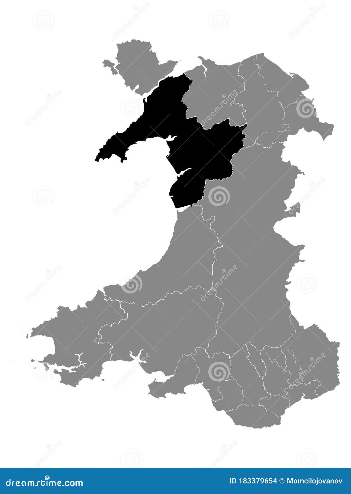 Location Map of Gwynedd County Stock Vector - Illustration of tydfil ...