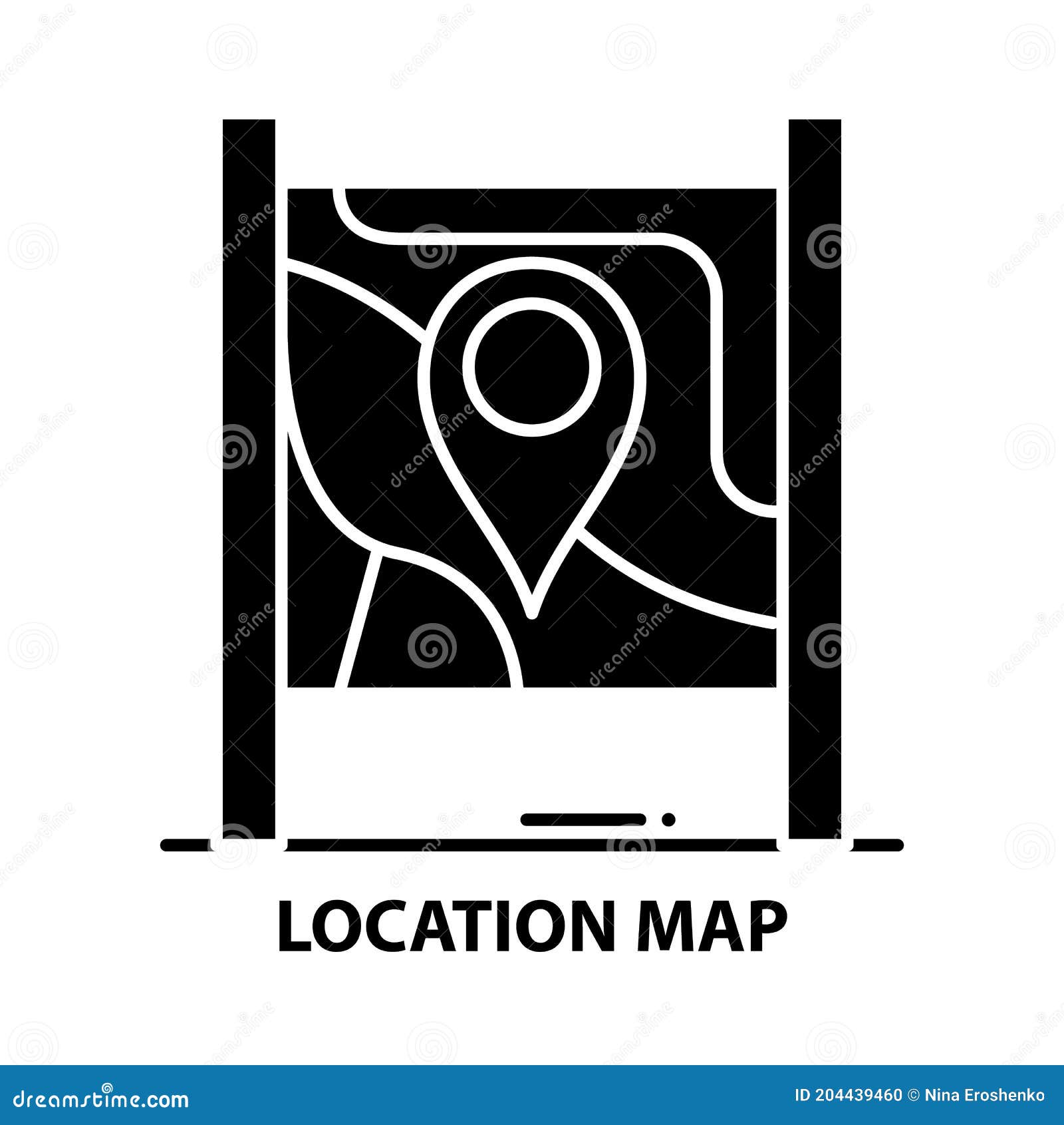 Location Map Icon, Black Vector Sign with Editable Strokes, Concept ...
