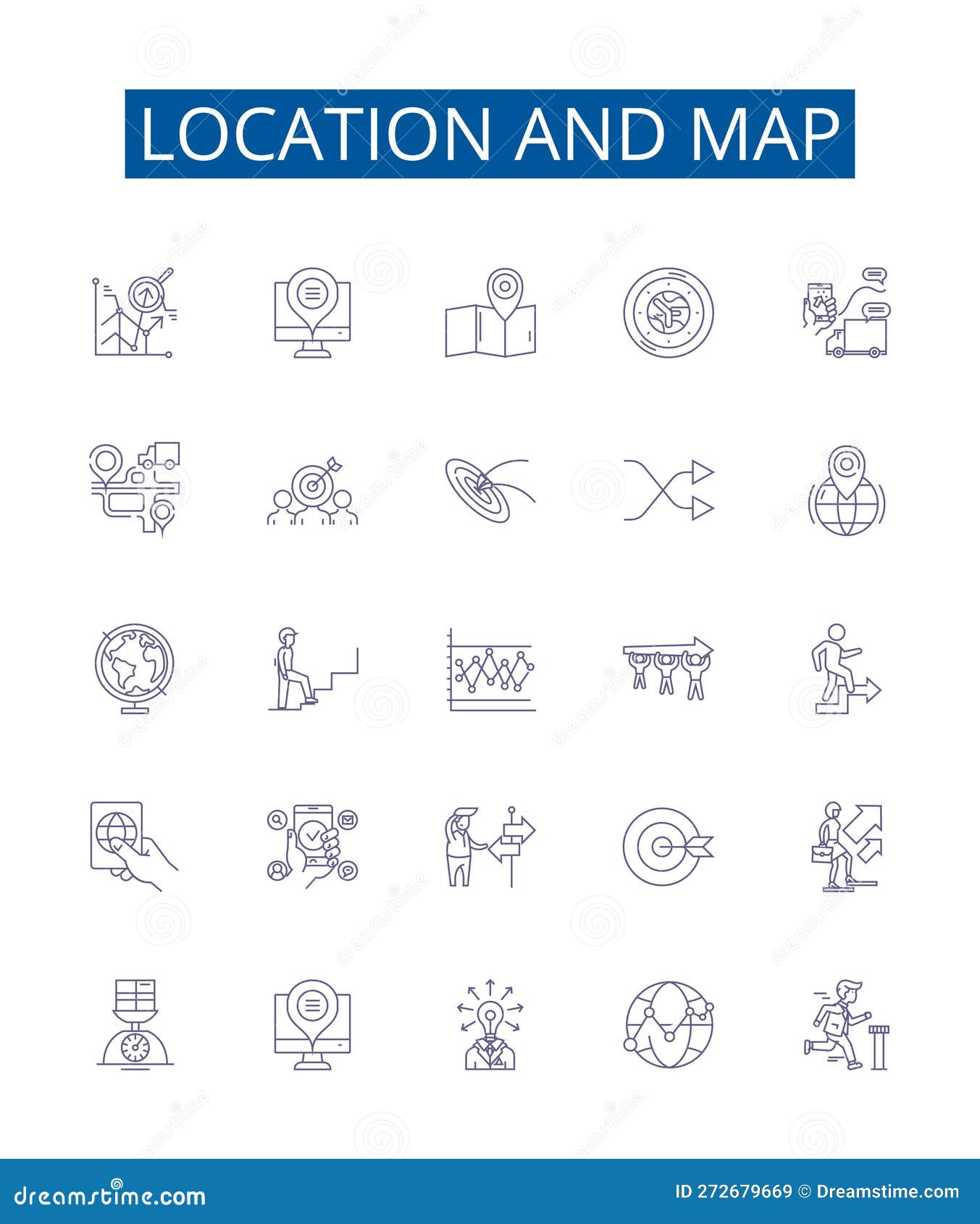 Location and Map Line Icons Signs Set. Design Collection of Map ...