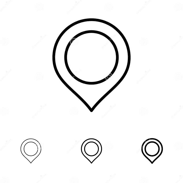 Location, Map, Marker, Mark Bold and Thin Black Line Icon Set Stock ...