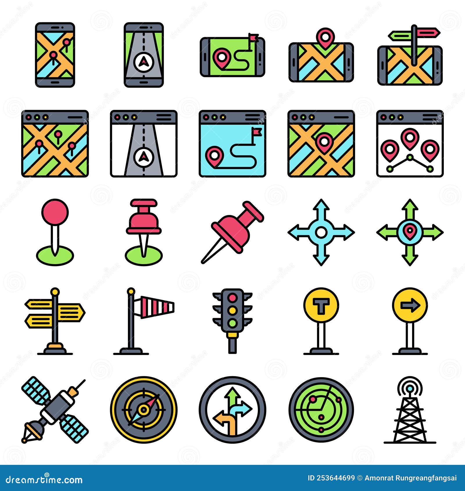 Location Map and Navigation Filled Icon Set 3 Stock Vector ...