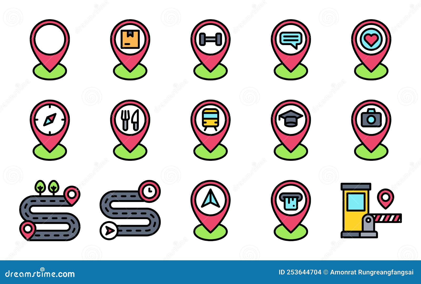 Location Map and Navigation Filled Icon Set 5 Stock Vector ...