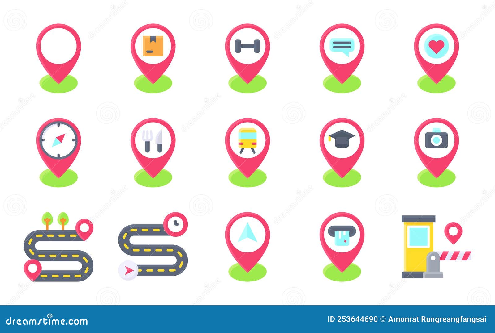 Location Map and Navigation Flat Icon Set 5 Stock Vector - Illustration ...