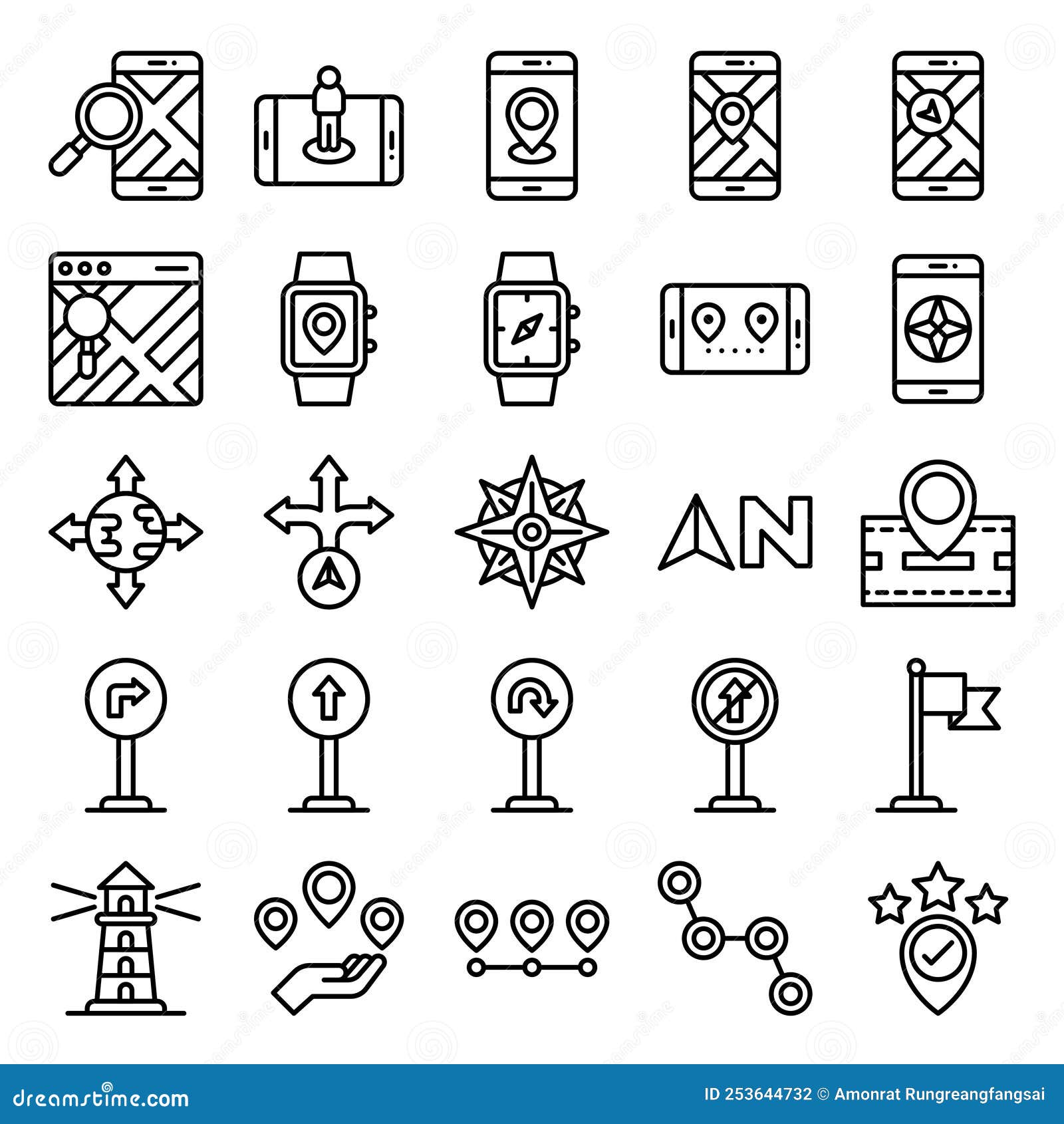 Location Map and Navigation Line Icon Set 4 Stock Vector - Illustration ...