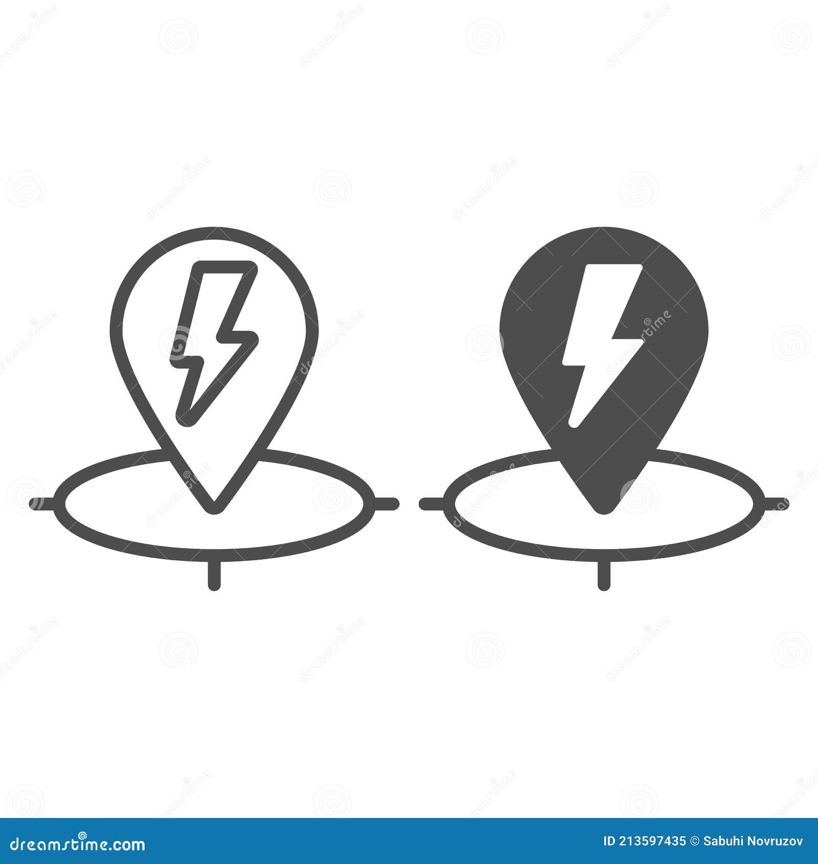 Location Map Pin And Lightning Line And Solid Icon, Electric Car ...