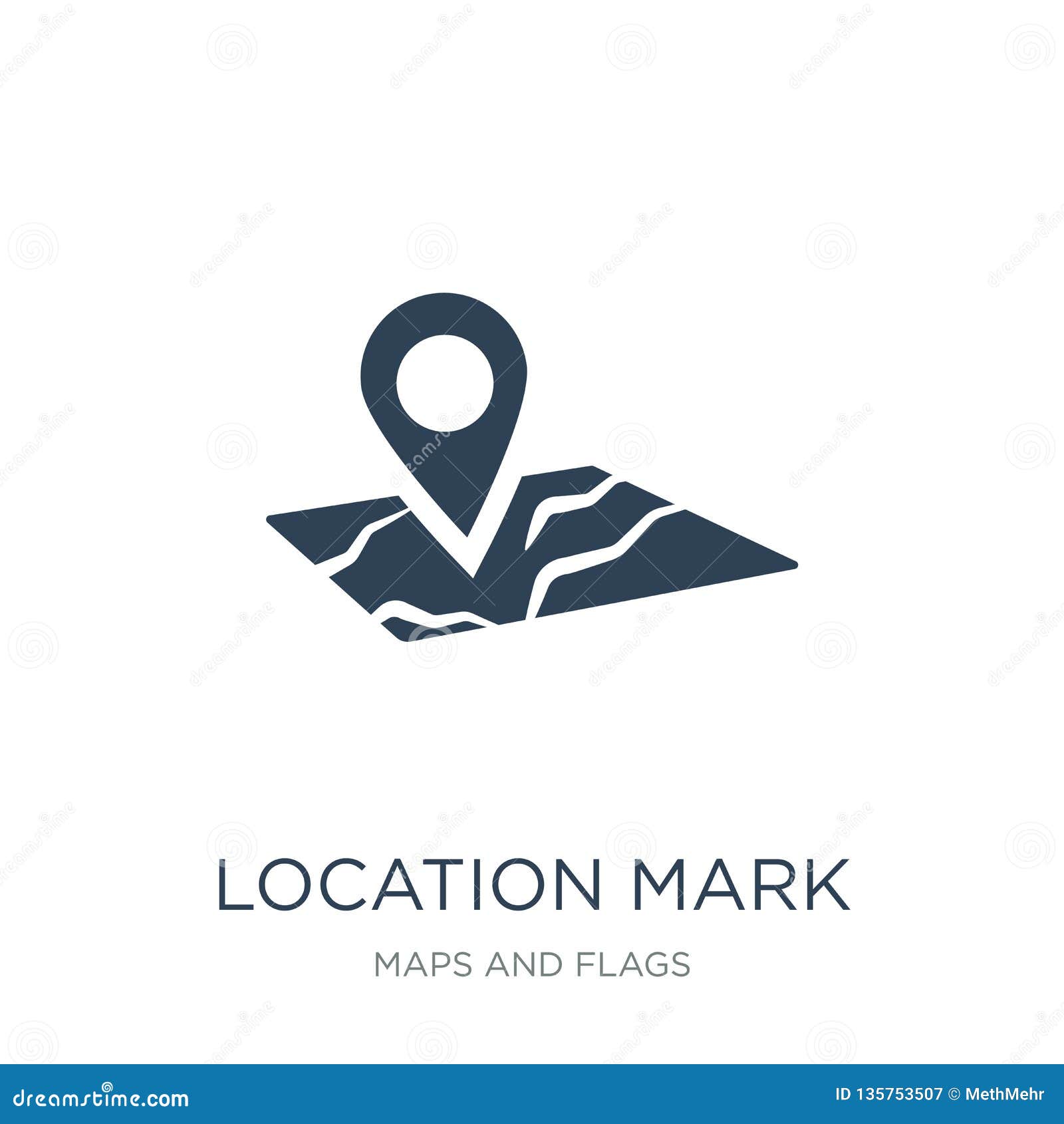 Location Mark on Printed Map Icon in Trendy Design Style. Location Mark ...