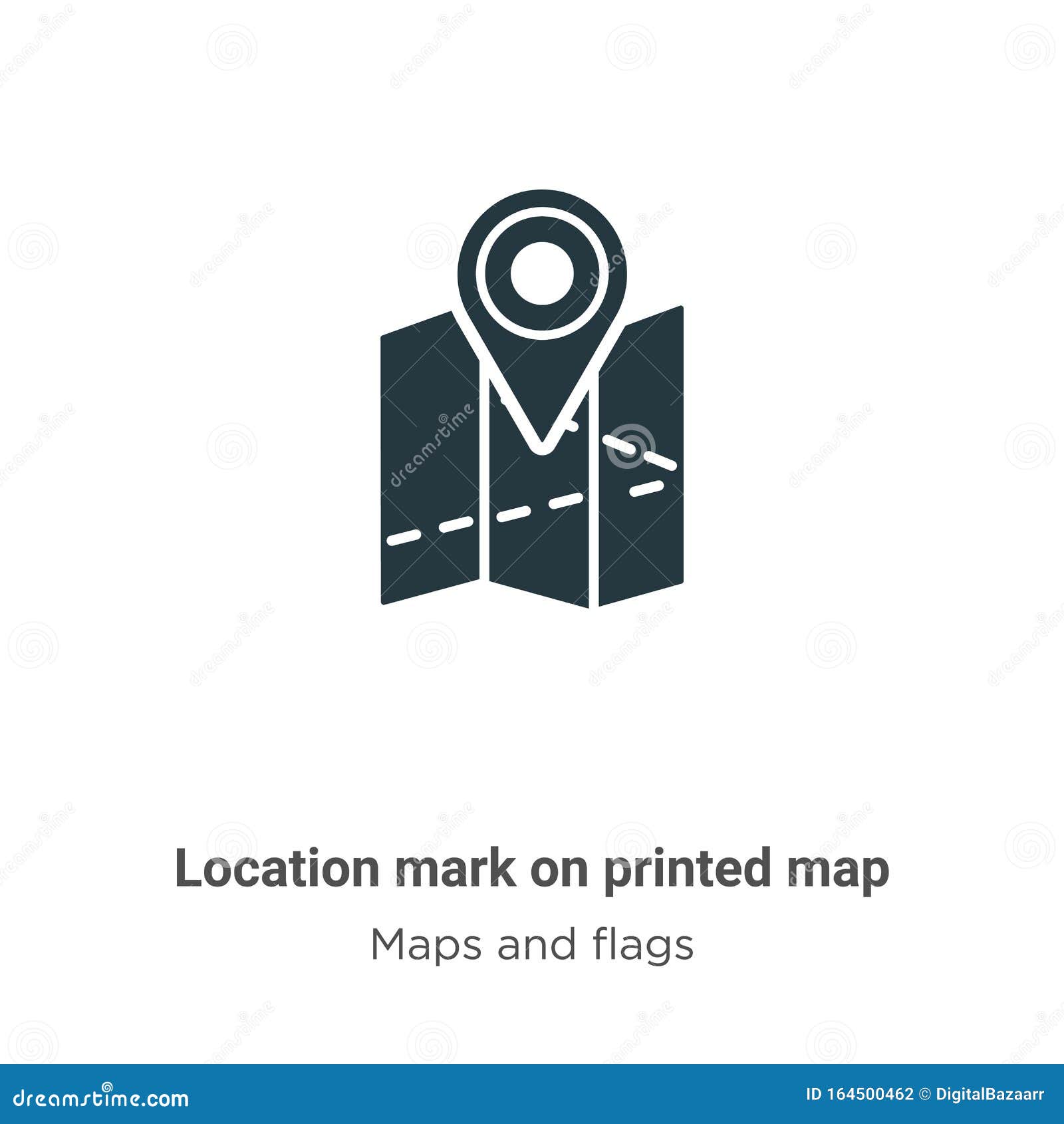 Location Mark on Printed Map Vector Icon on White Background. Flat ...