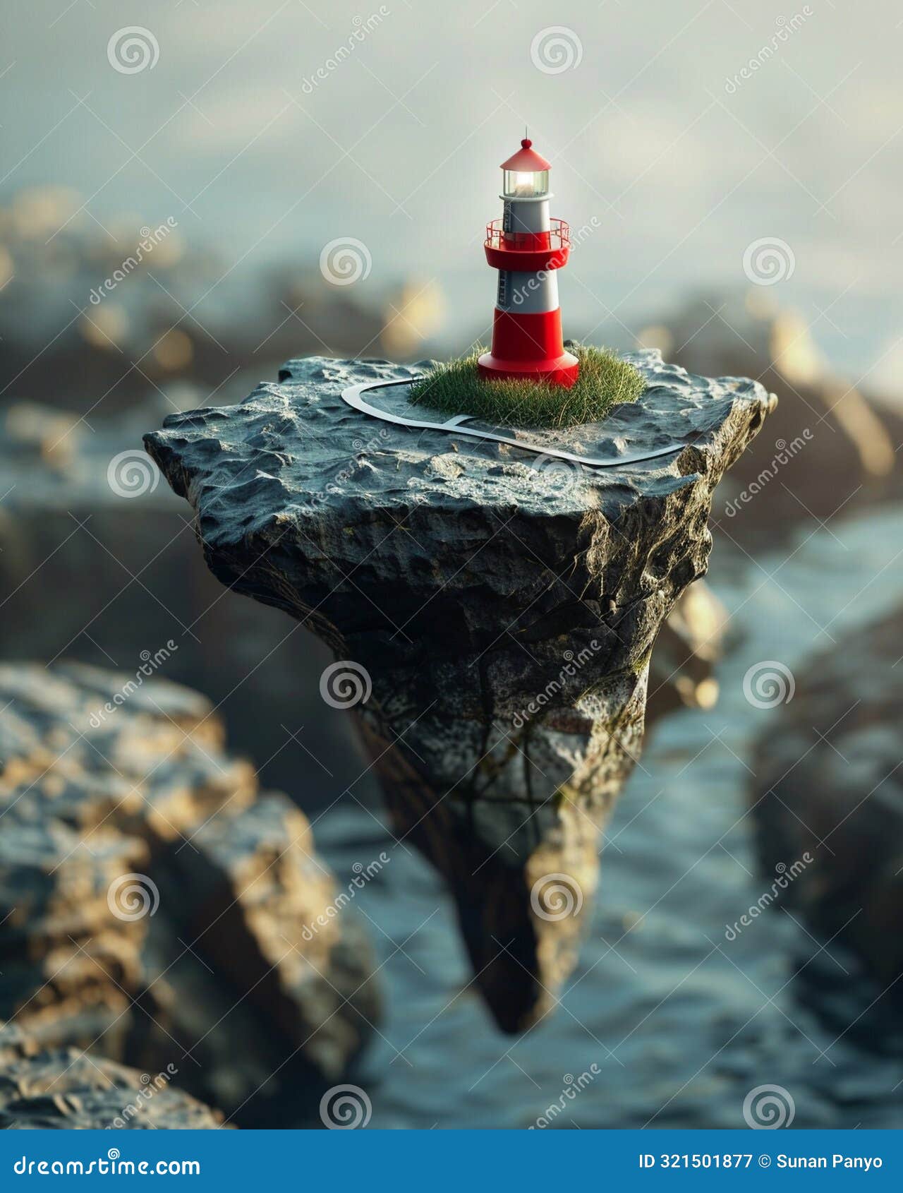 Location Marker on a Floating Island, Miniature Lighthouse Guide ...