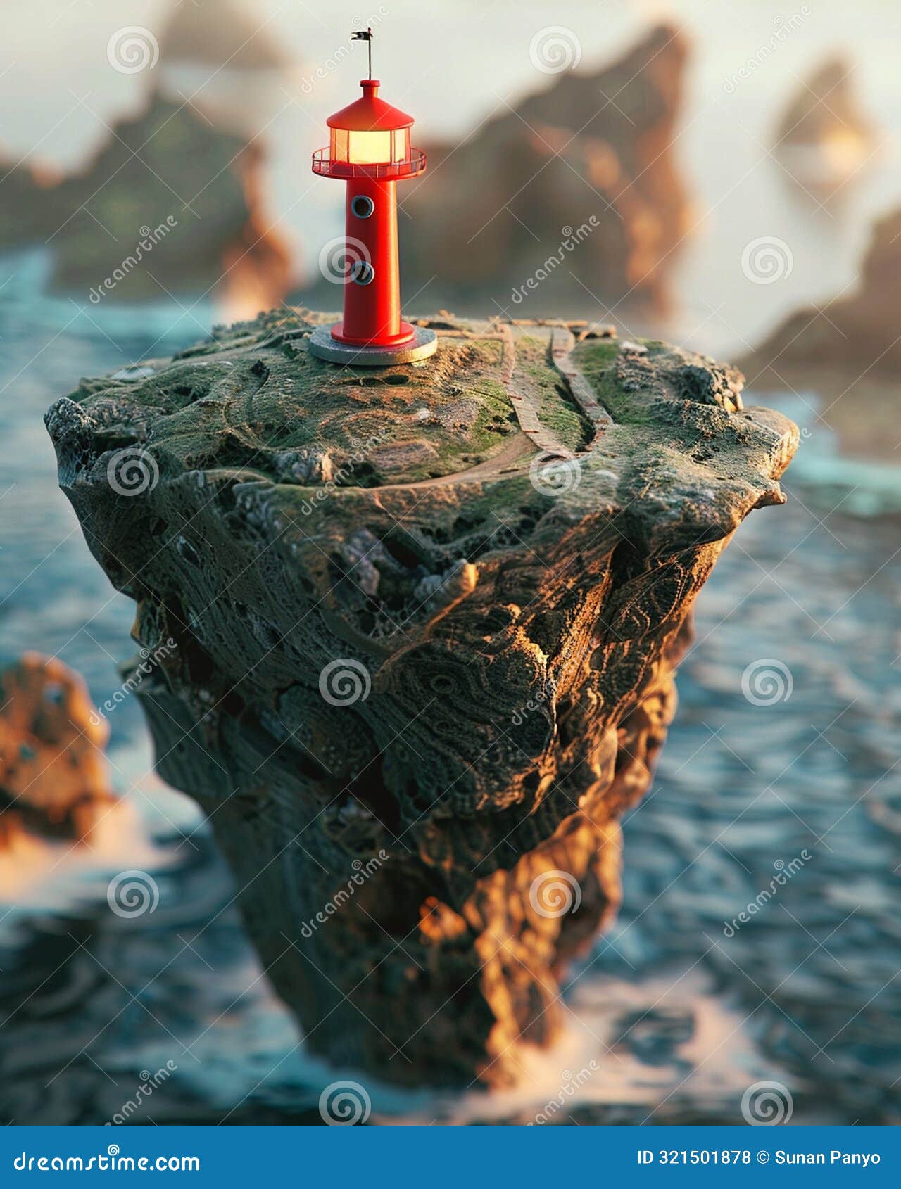 Location Marker on a Floating Island, Miniature Lighthouse Guide ...