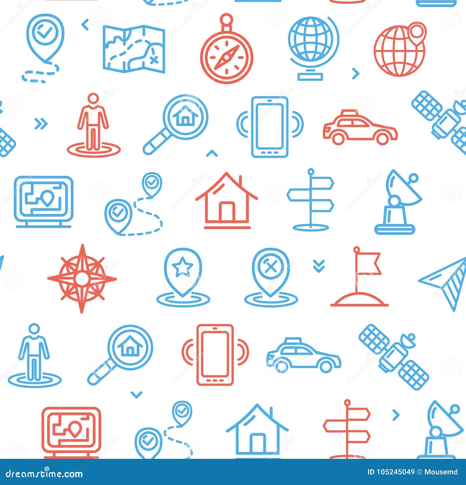 Location and Navigation Pattern Background on a White. Vector Stock ...