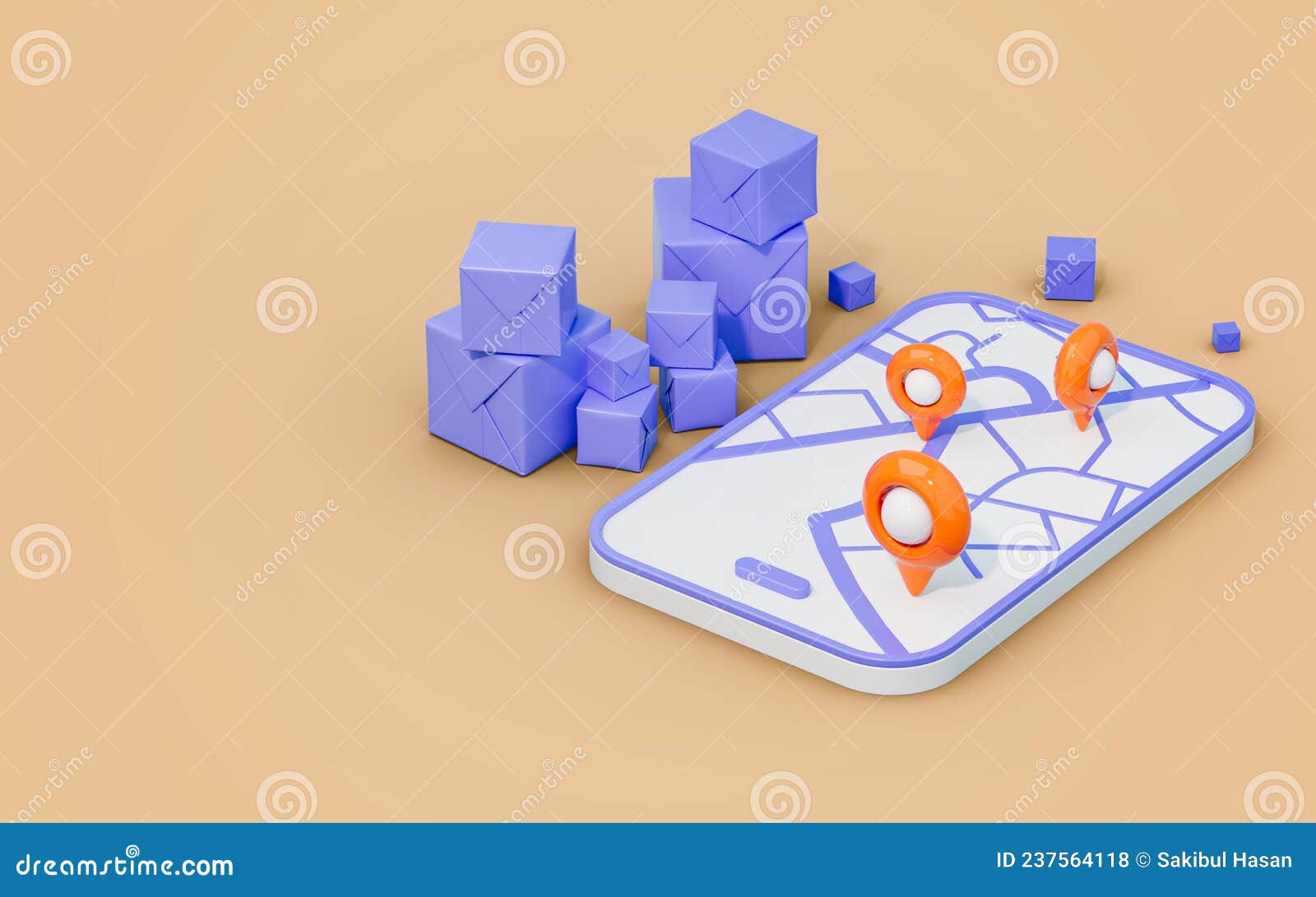 Location Pin and Boxes Concept of Online Orders, Shopping, Delivery and ...