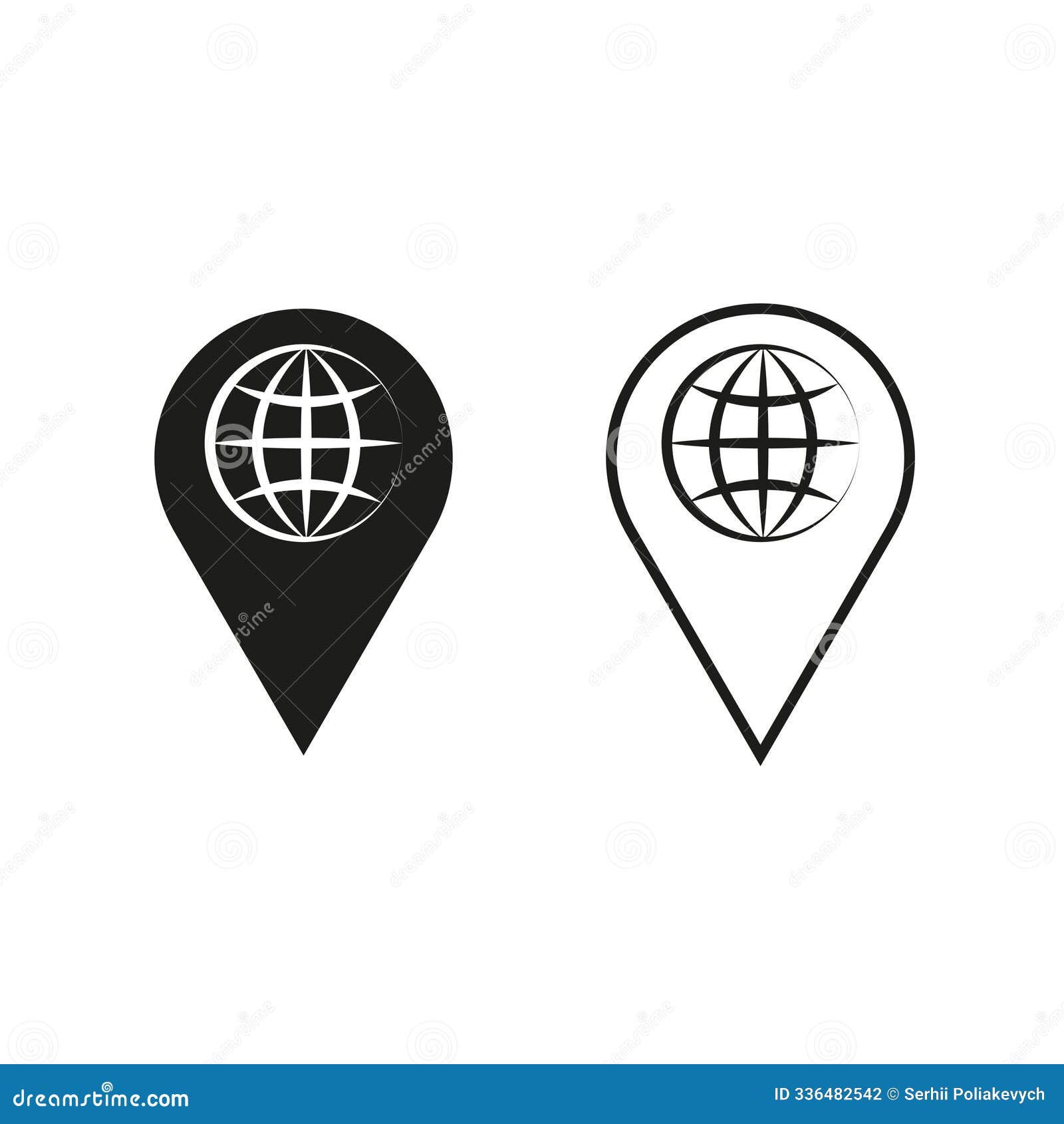 Location Pin Icons. Global Symbol Inside. Simple Vector Shapes. Map Marker Design Stock ...