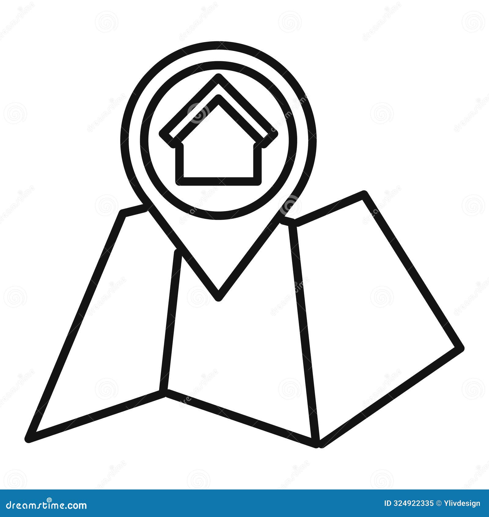 Location Pin Pointing on a Folded Map Showing a House Stock ...