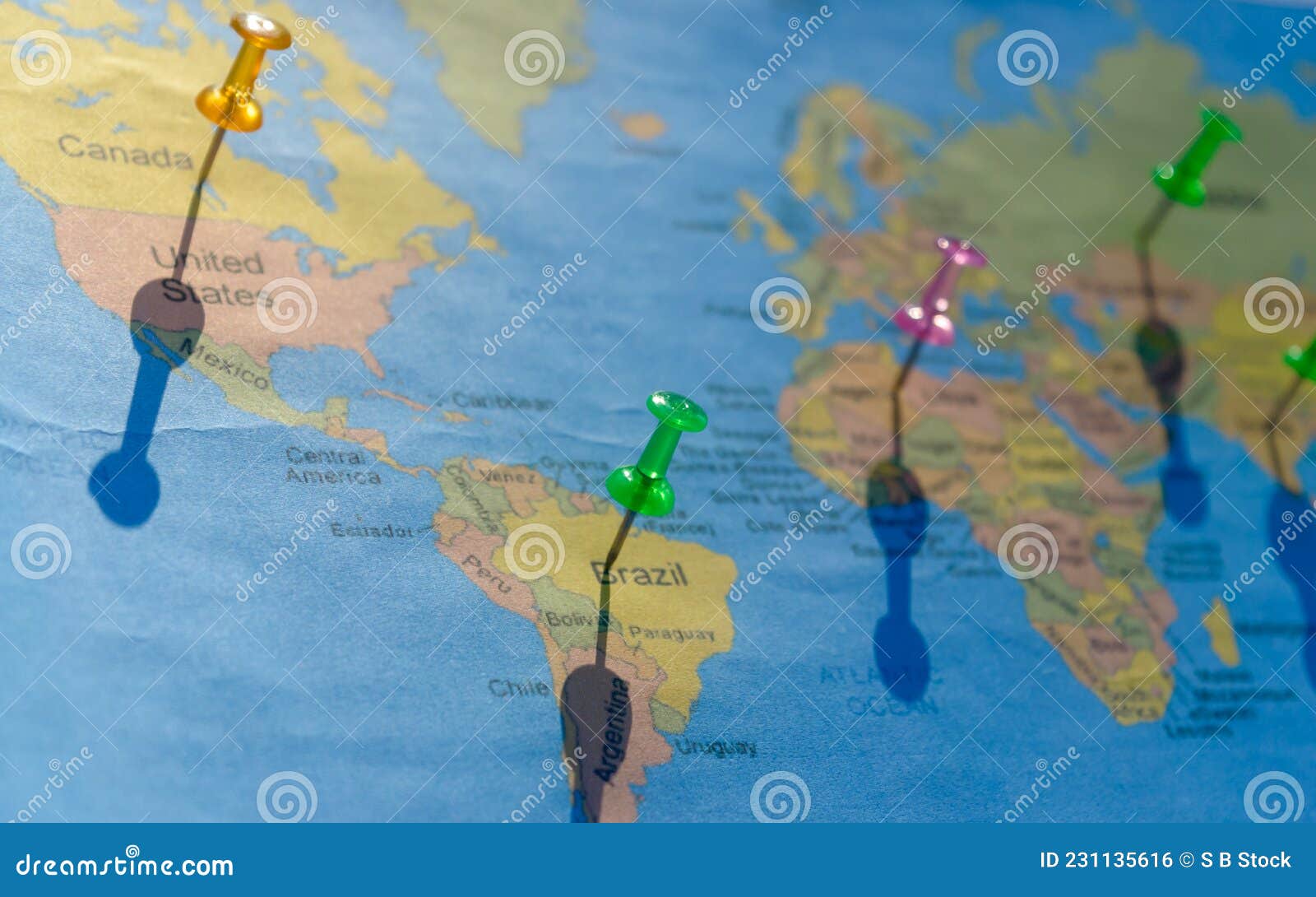 Location Pin on a World Map. Global Mapping. Close Up. Location Based ...