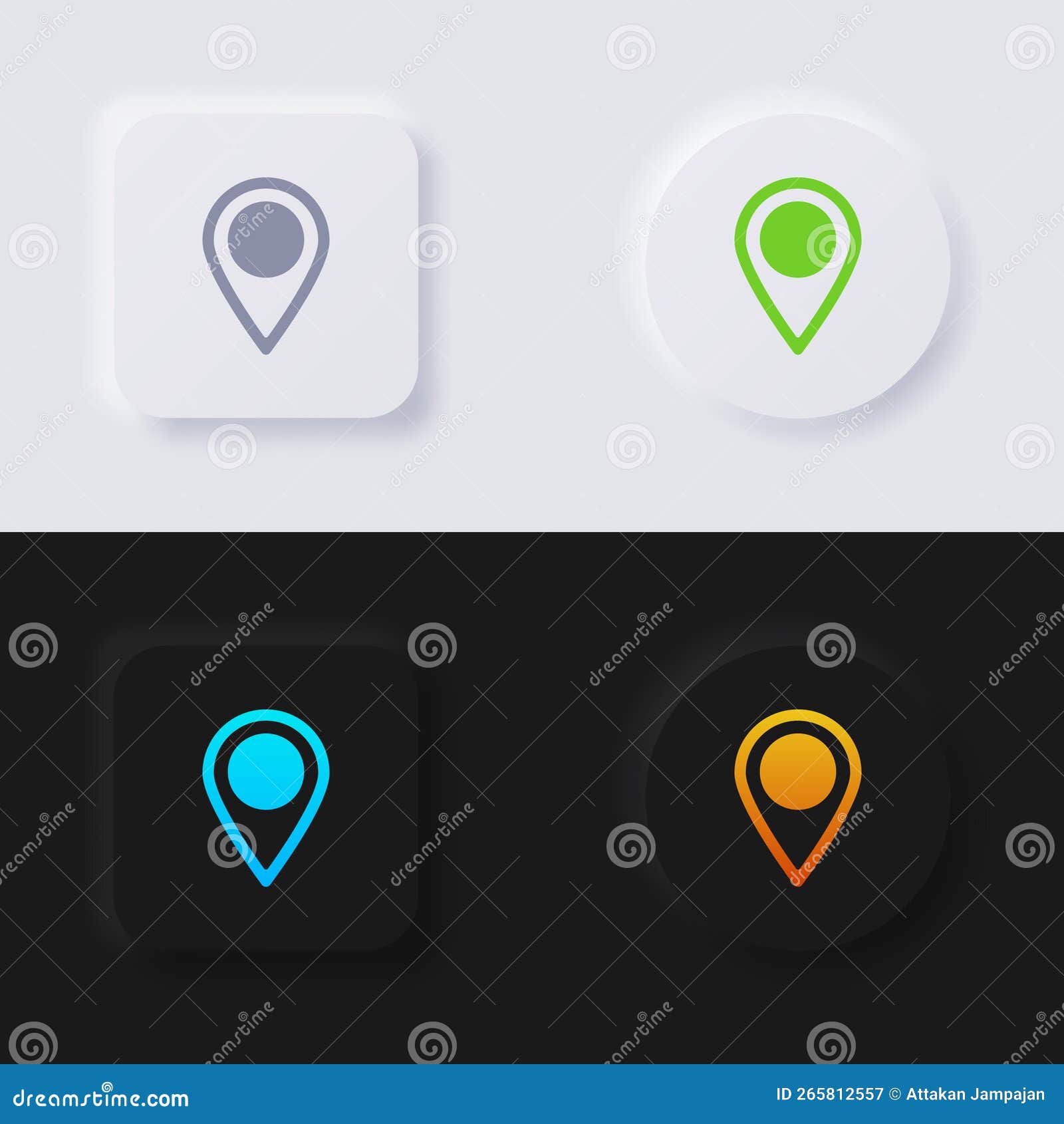 Location Pinpoint Icon Set, Multicolor Neumorphism Button Soft UI ...