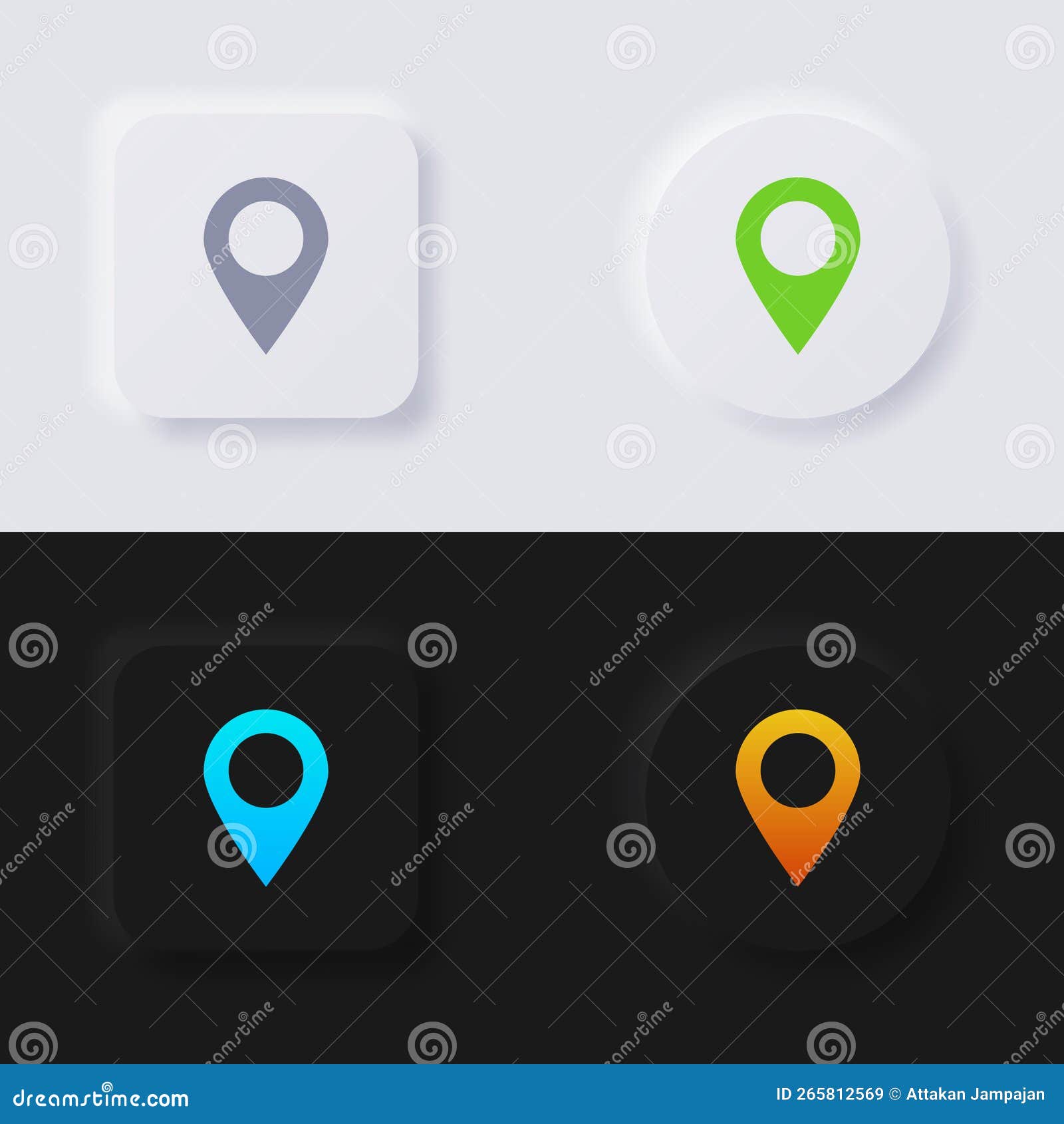Location Pinpoint Icon Set, Multicolor Neumorphism Button Soft UI ...