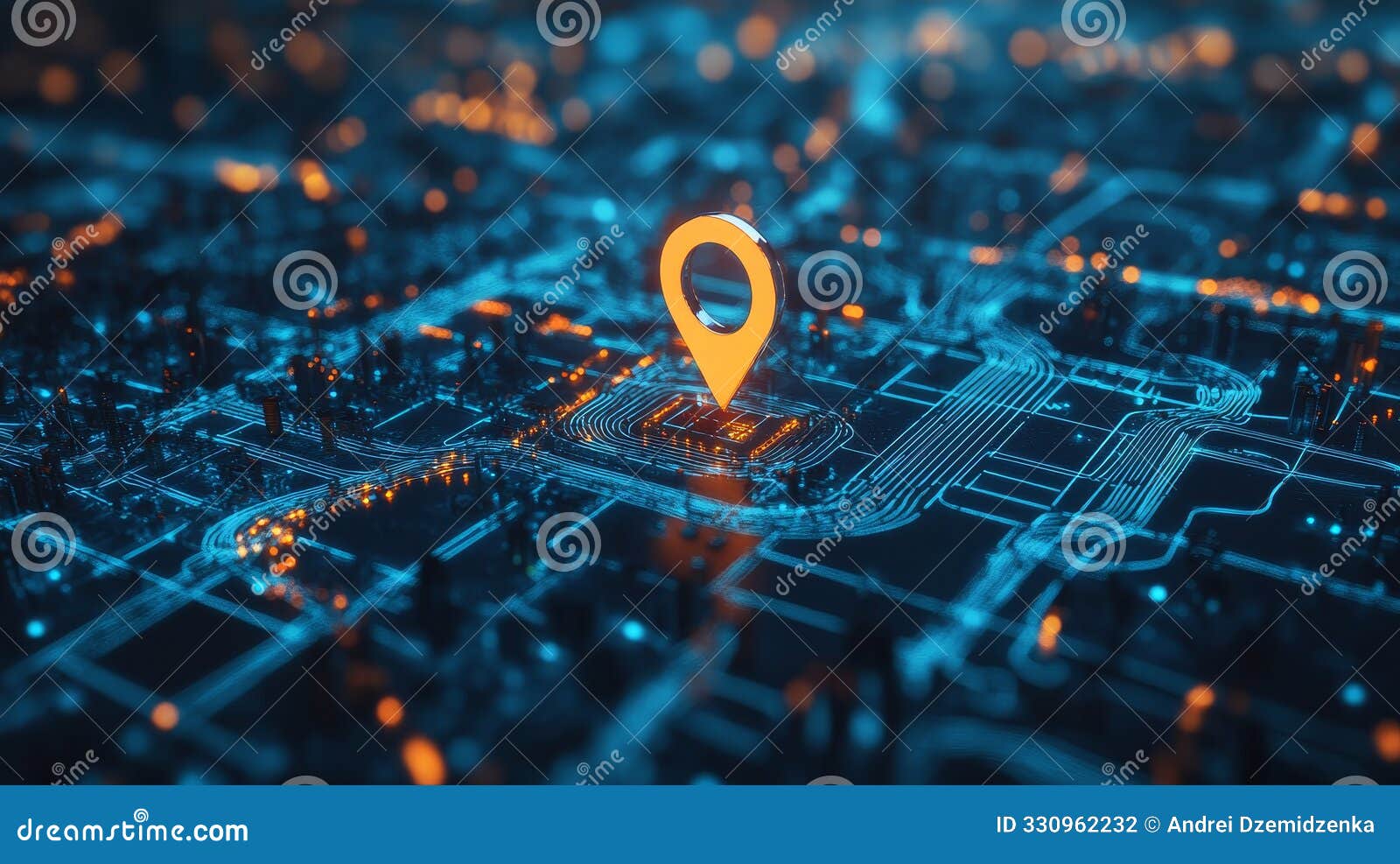 The Location of Pins on a Futuristic Map with AI Technology in the ...