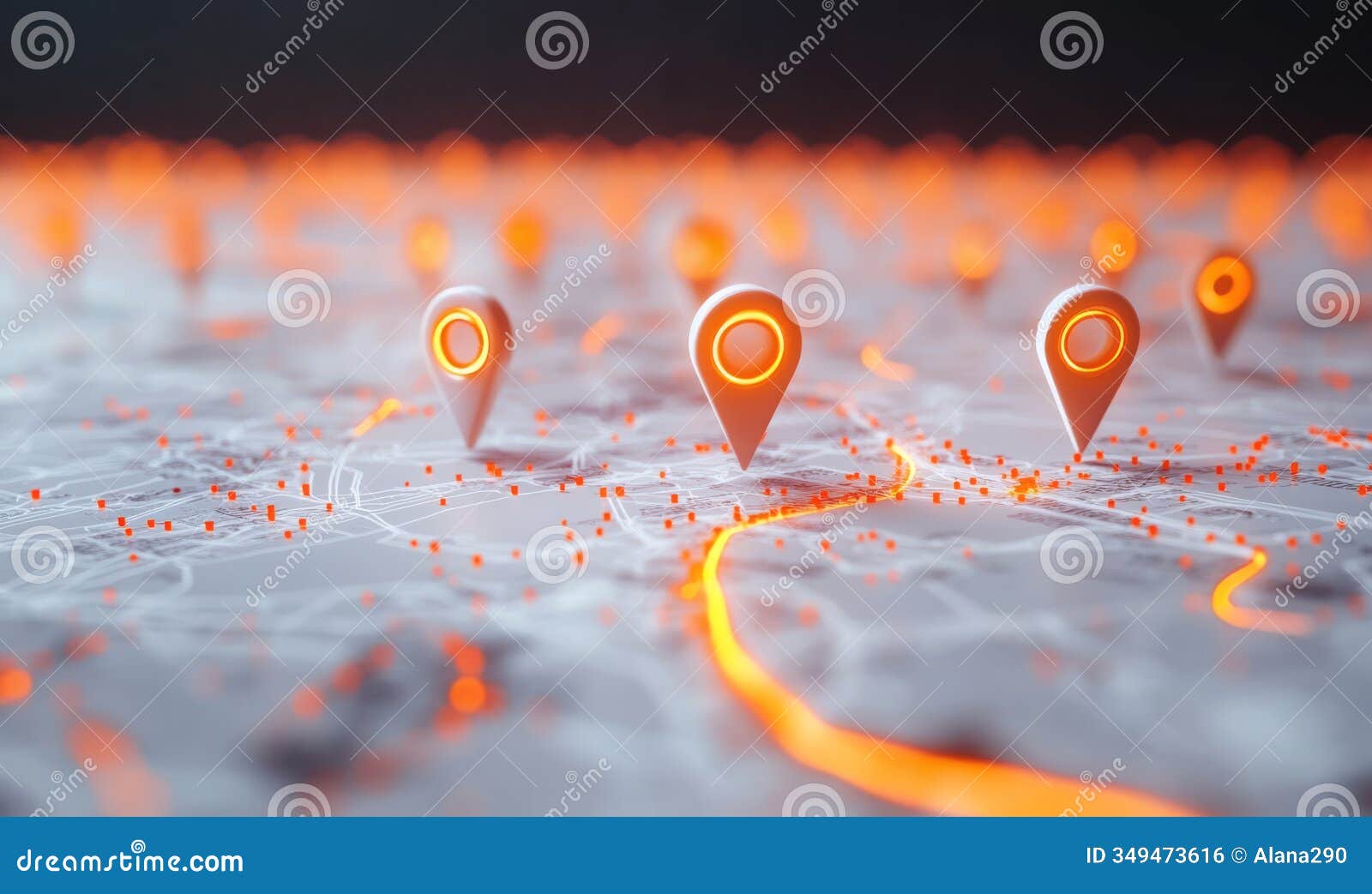 Location Pins on Map - Futuristic Technological Background Stock ...