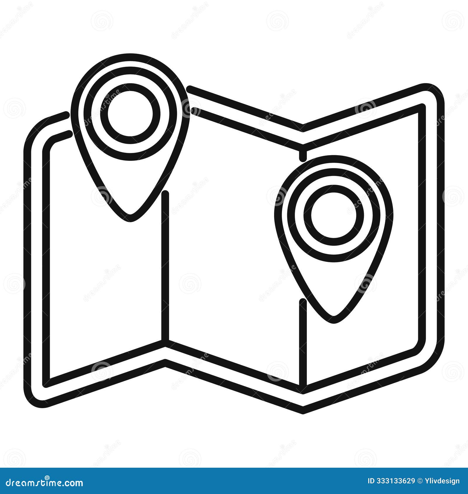 Location Pins Showing on Folded Paper Map Stock Illustration ...