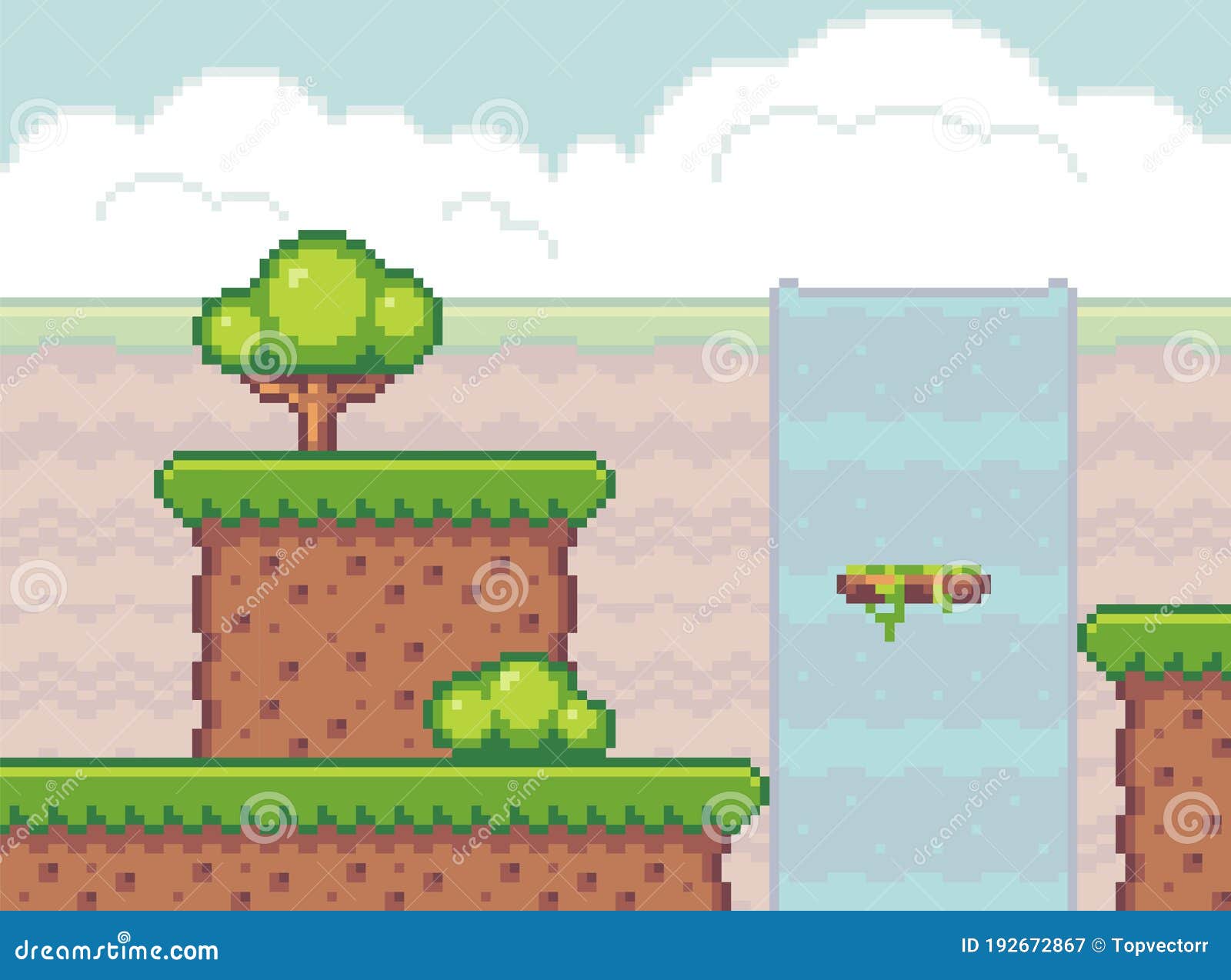 Location of Pixel Game, Waterfall, Green Hills with Grass, Abyss ...