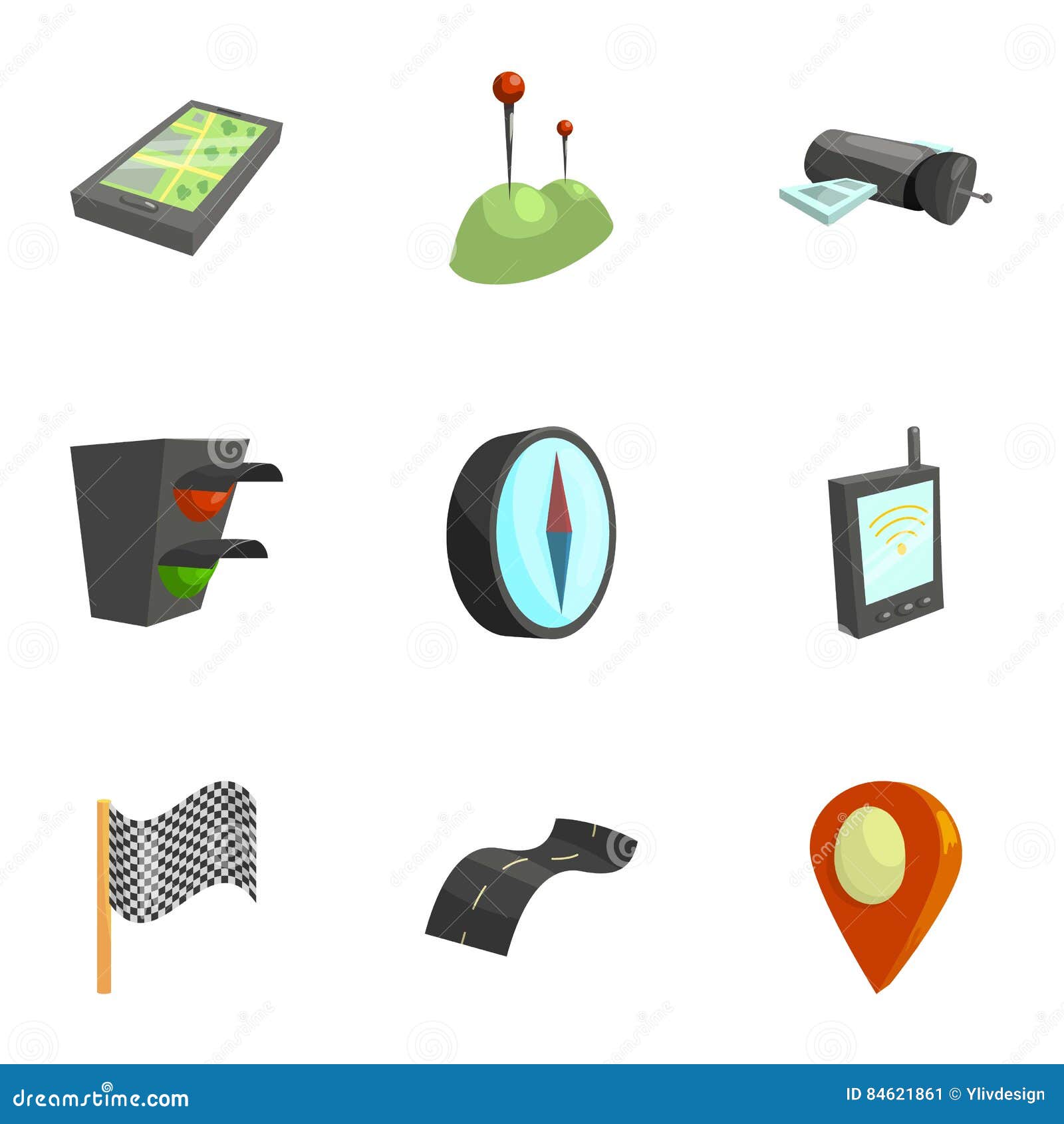 Location, Position Icons Set, Cartoon Style Stock Vector - Illustration ...