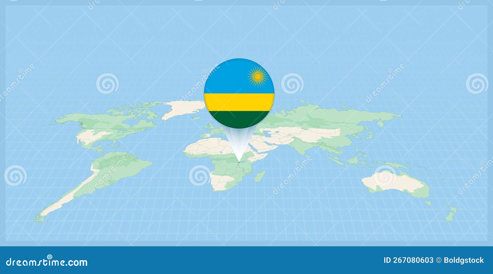 Location of Rwanda on the World Map, Marked with Rwanda Flag Pin Stock ...