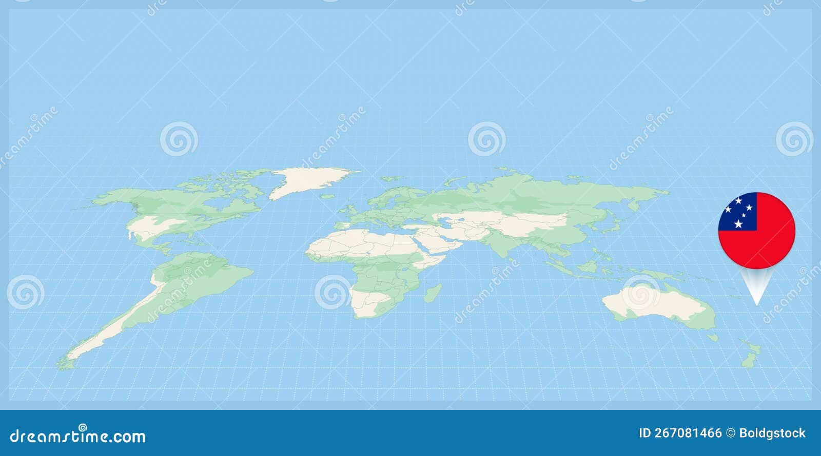 Location of Samoa on the World Map, Marked with Samoa Flag Pin Stock ...