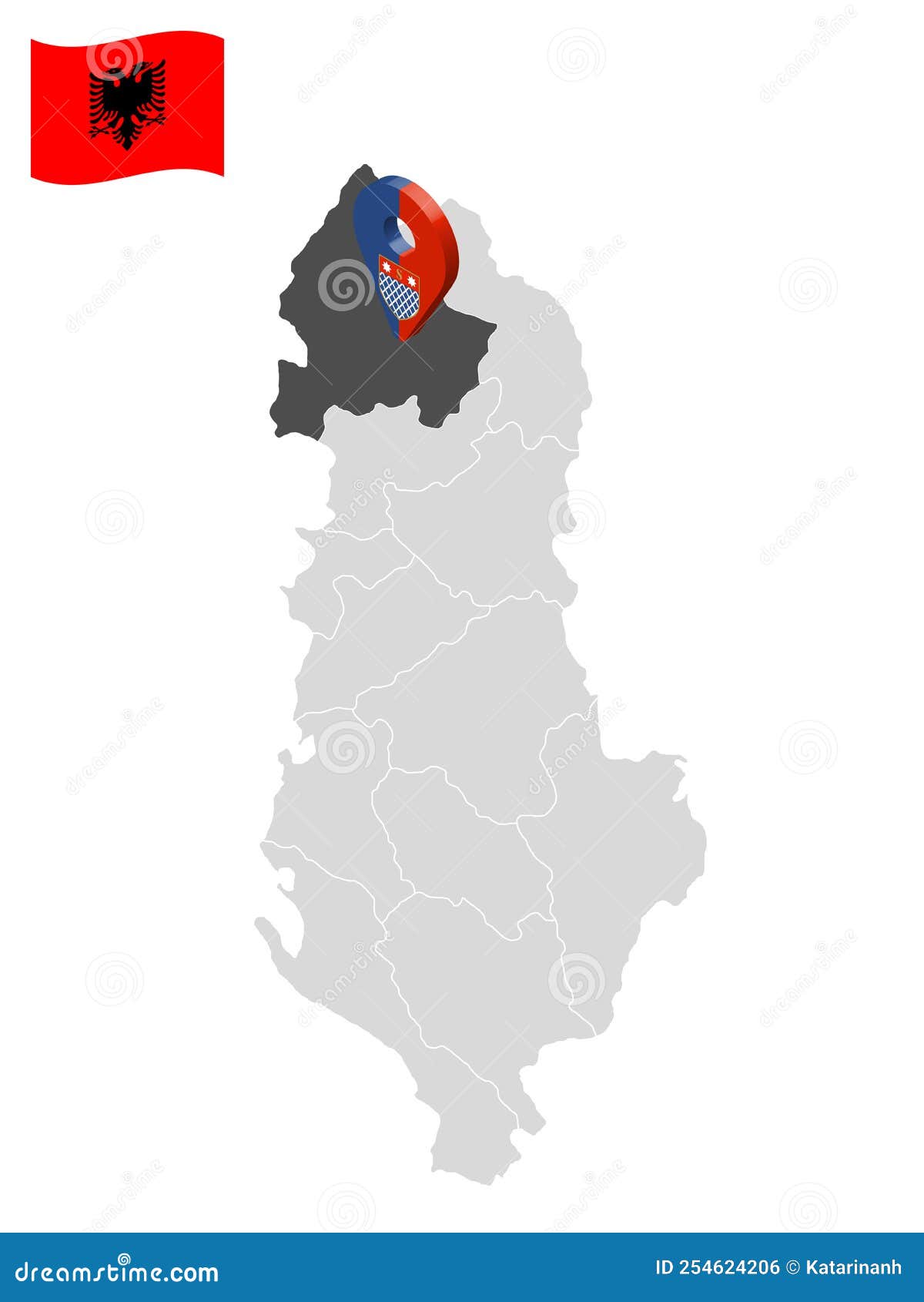 Location Shkoder County on Map Albania. 3d Location Sign Similar To the ...