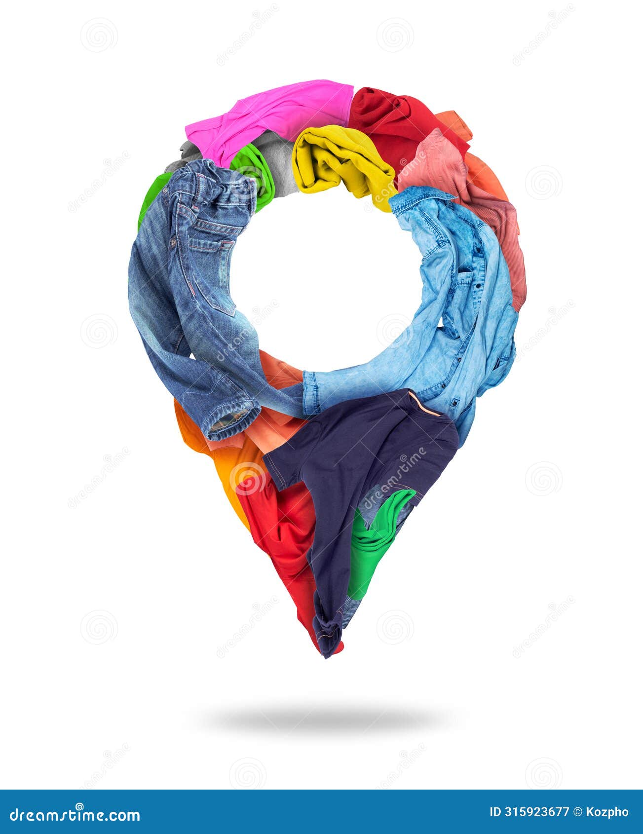 Location Symbol Made of Colored Clothes Isolated on White Background ...
