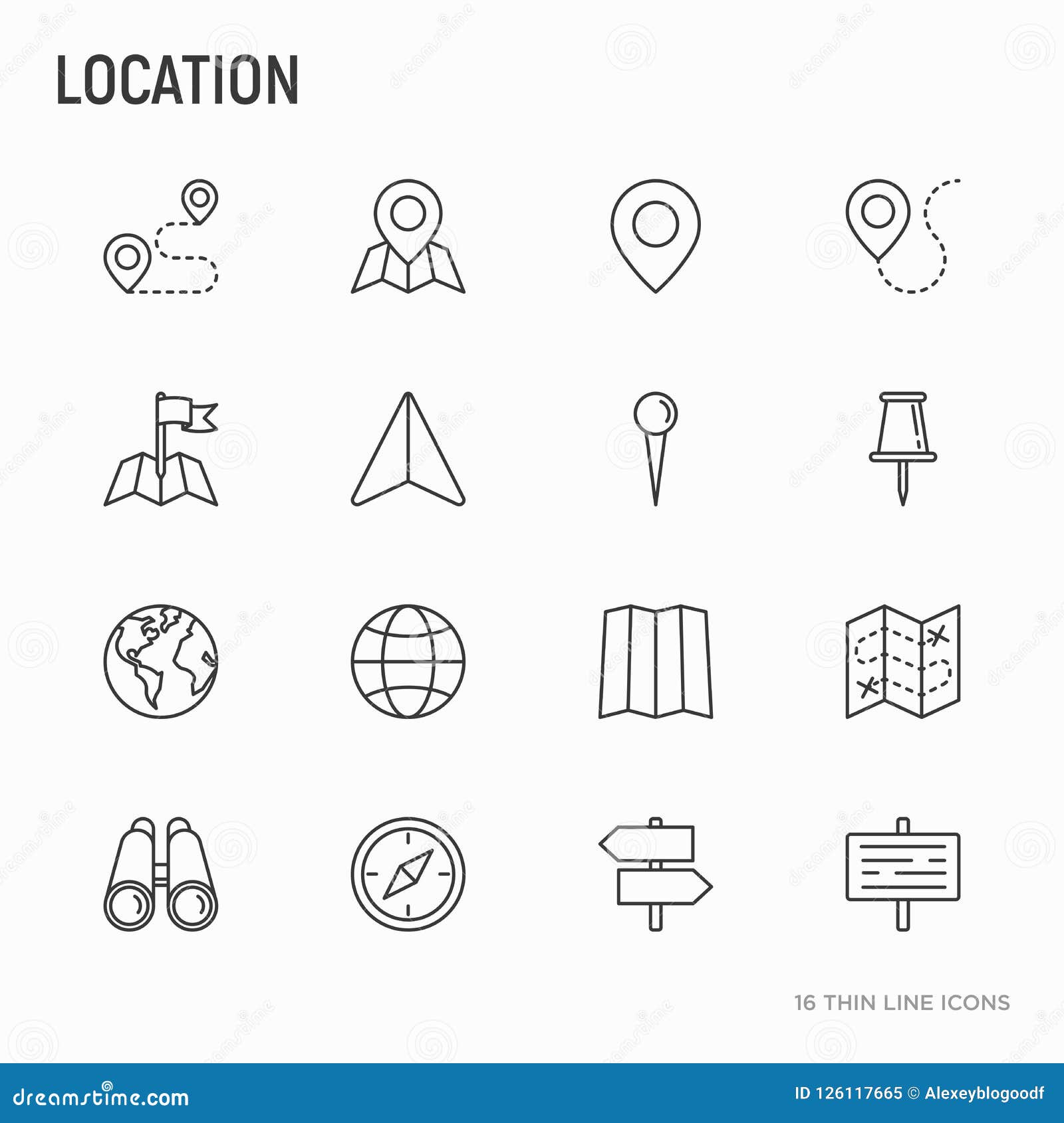 Location Thin Line Icons Set: Pin, Pointer, Direction, Route, Co Stock ...