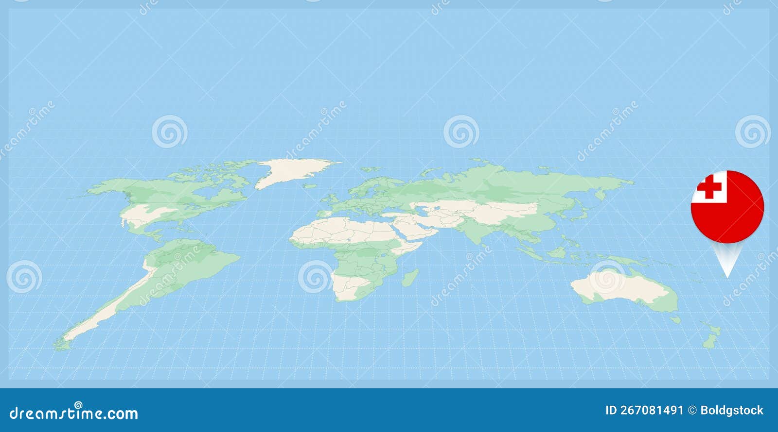Location of Tonga on the World Map, Marked with Tonga Flag Pin Stock ...