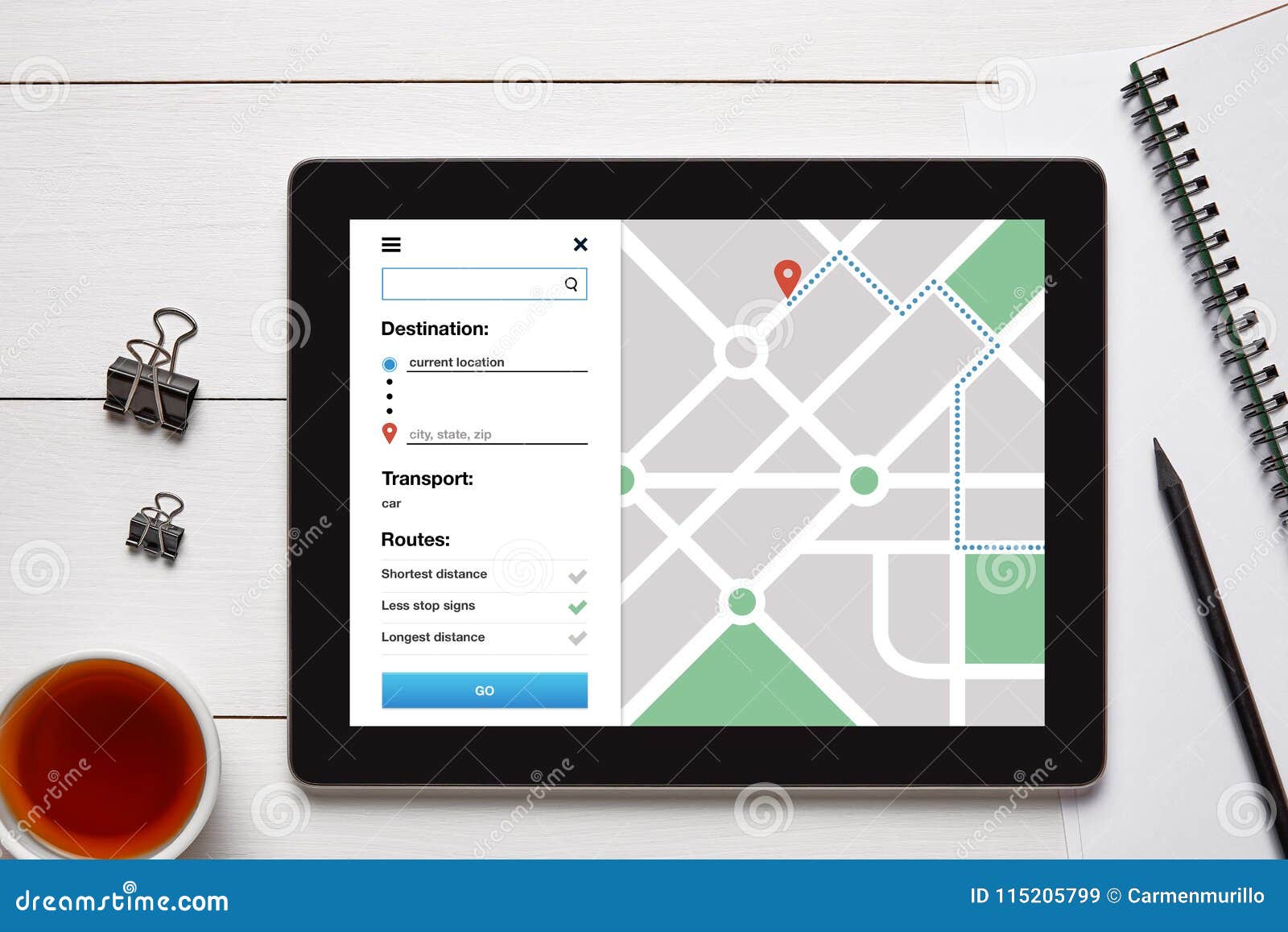 Location Tracker Concept on Tablet Screen. GPS Map Navigation Ap Stock ...
