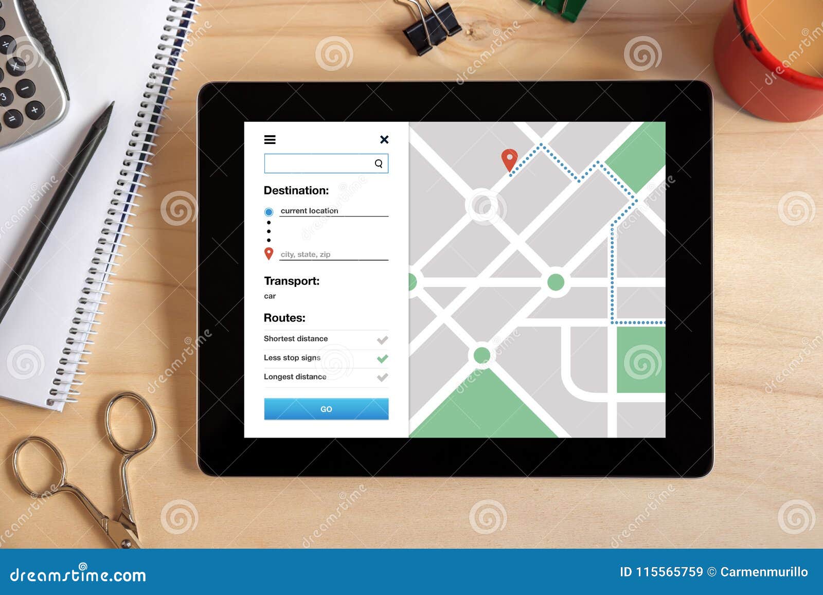 Location Tracker Concept on Tablet Screen. GPS Map Navigation Ap Stock ...