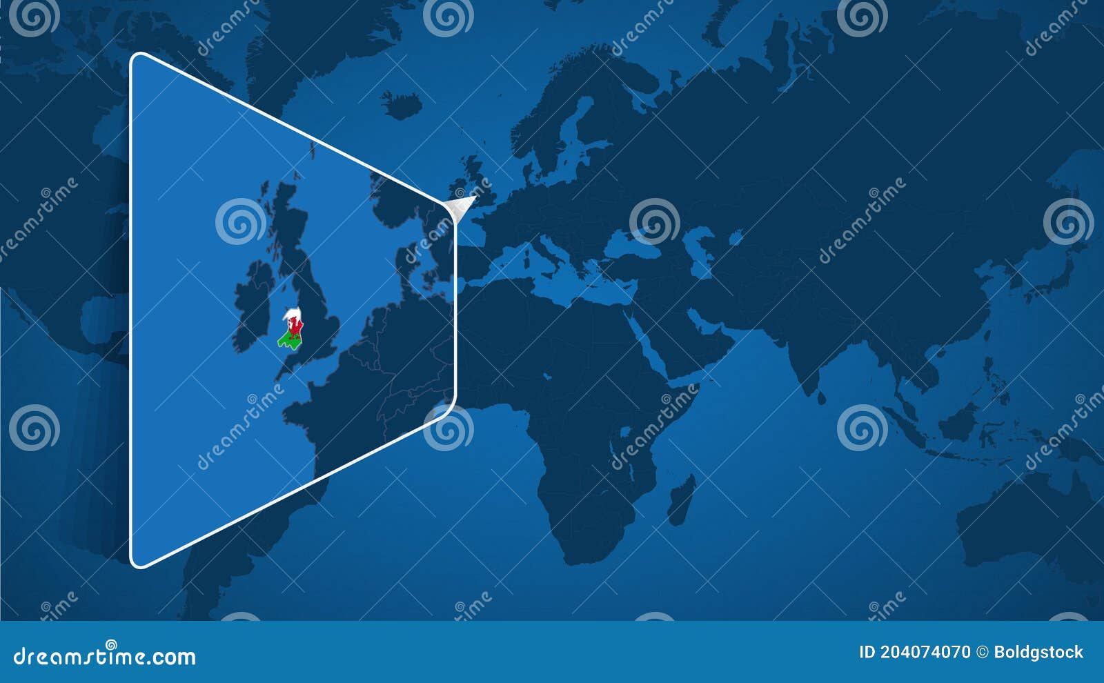 Location of Wales on the World Map with Enlarged Map of Wales with Flag ...