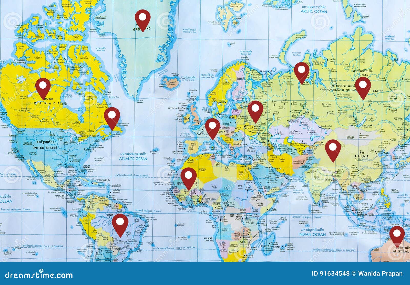 Location on world map stock photo. Image of destination - 91634548