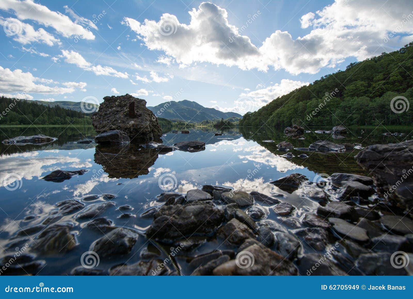 Loch Achray stock image. Image of rock, achray, watercourse - 62705949