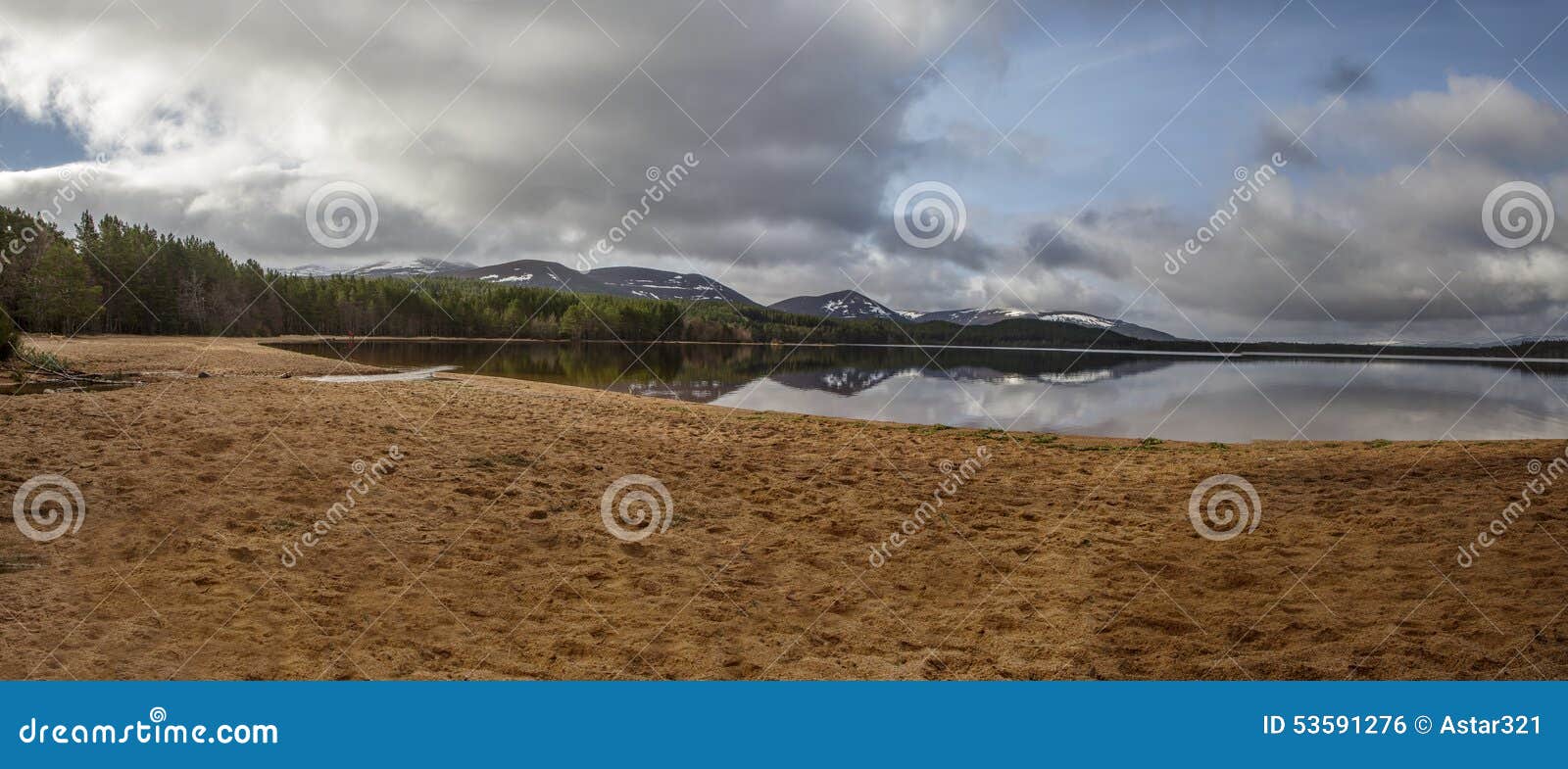 Loch Morlich Beach Panorama Stock Photo - Image of british, cairngorms ...