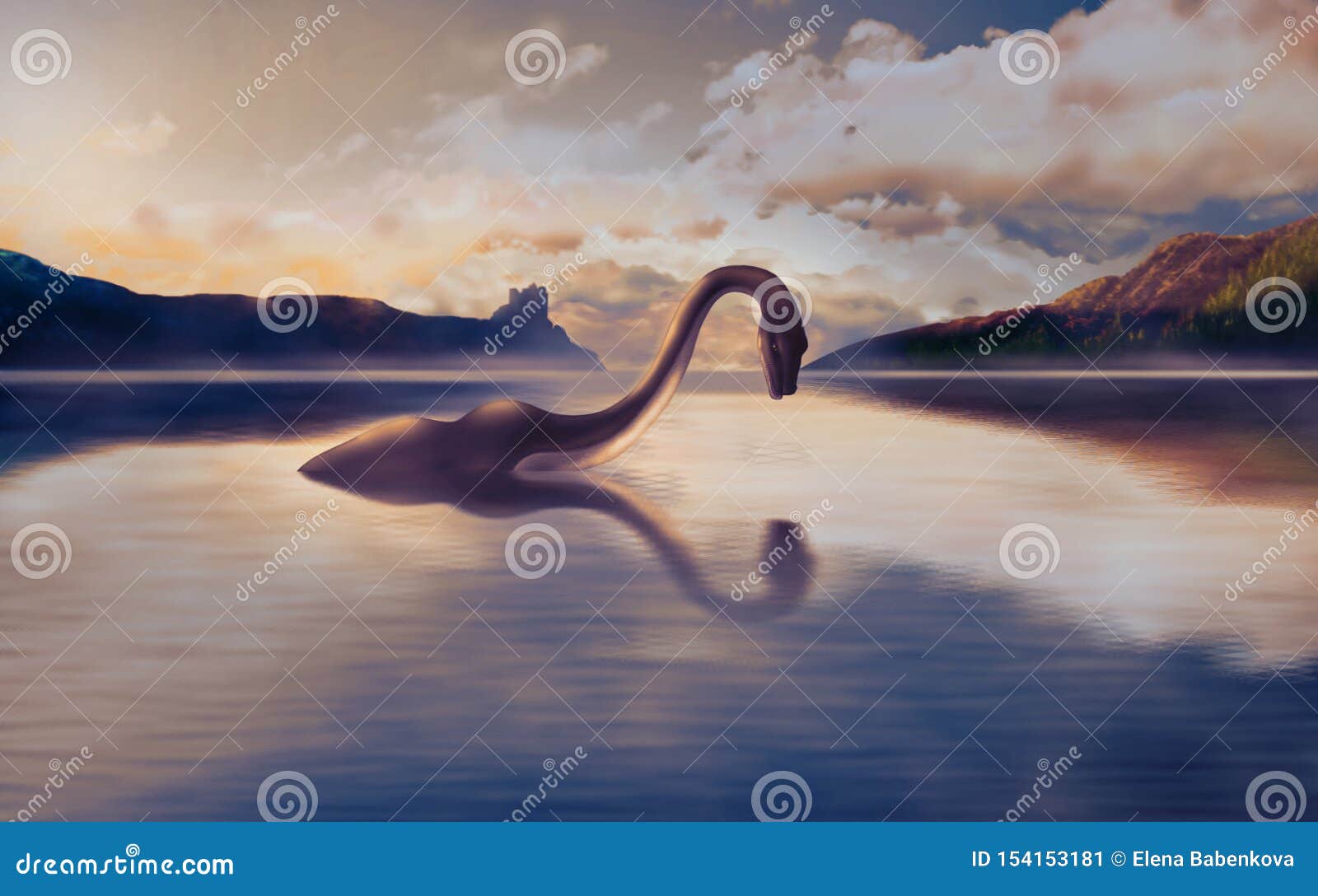 The Loch Ness Monster Looks at His Reflection in the Water. Stock Image ... The Loch Ness Monster Looks at His Reflection in the Water. Stock Image ...