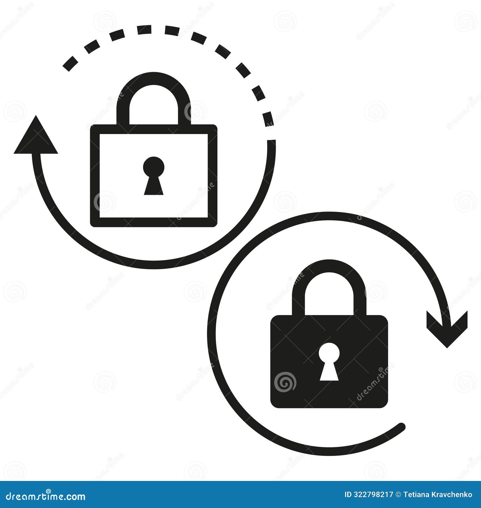 Lock and Arrow Icons. Black and White. Vector Security Symbols. Data ...
