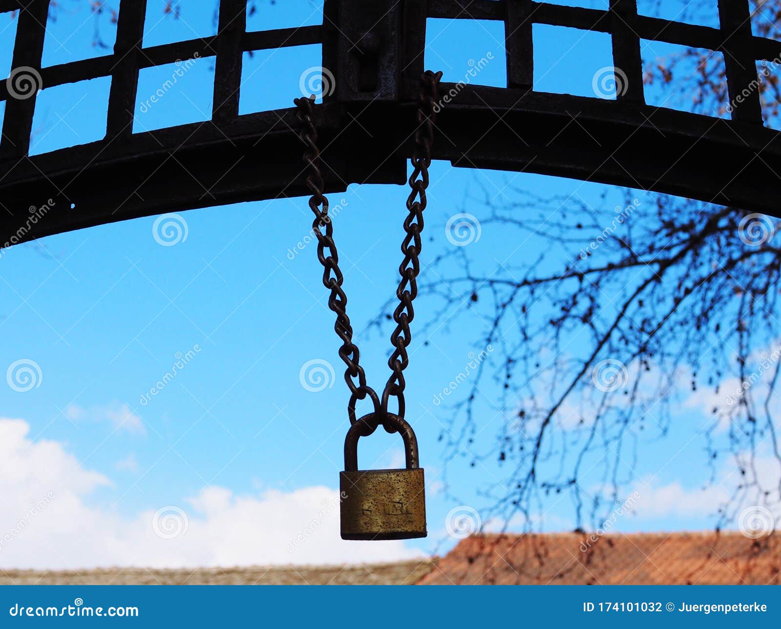 Lock on Chain Hanging from the Gate Stock Photo - Image of gate, chain ...