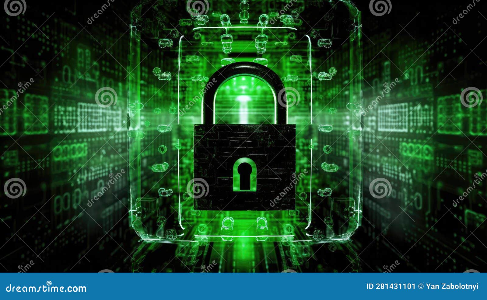 Lock Big Data Cybersecurity Conceptual Background Green Black ...