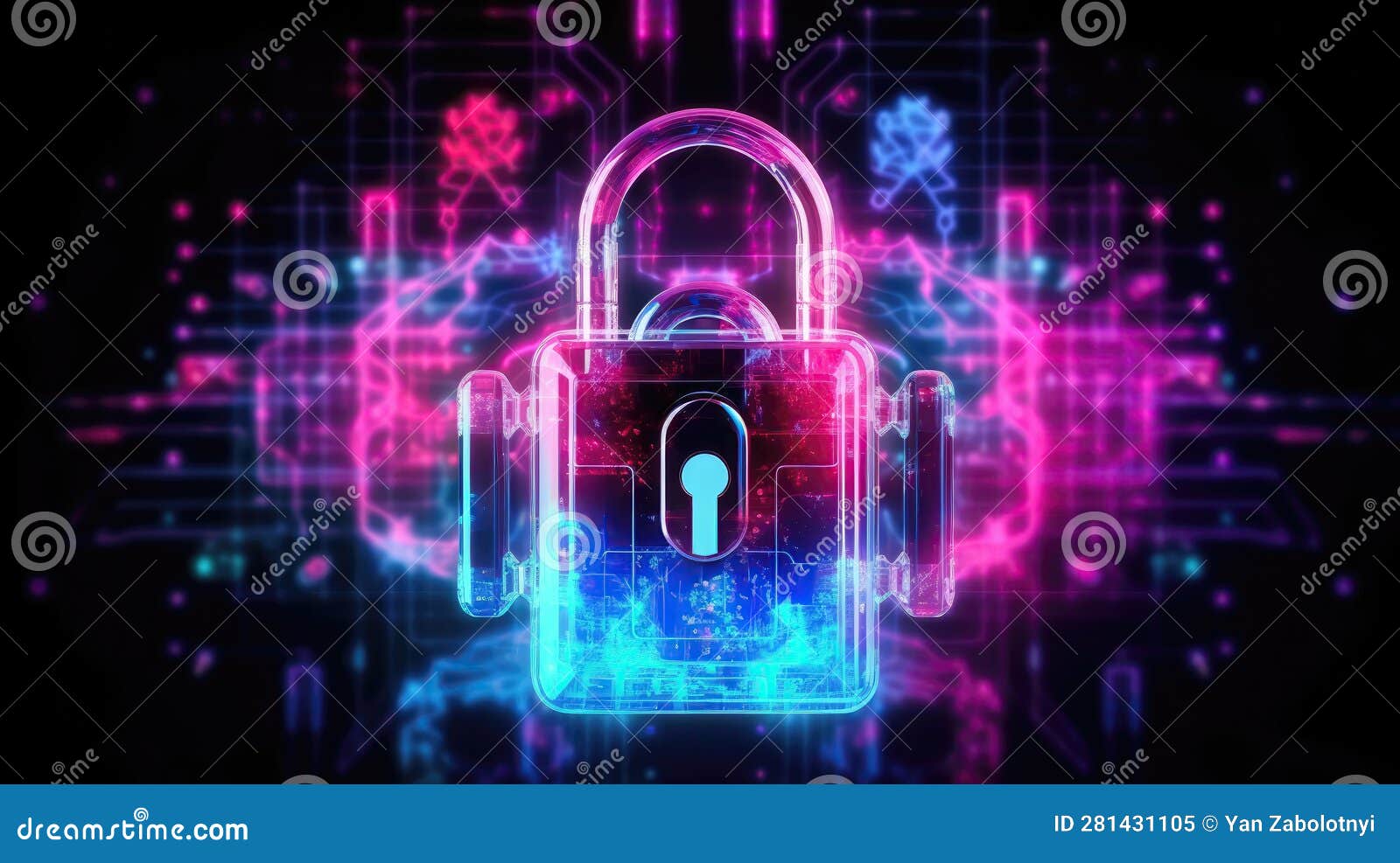 Lock Big Data Cybersecurity Conceptual Background Pink Blue Black ...