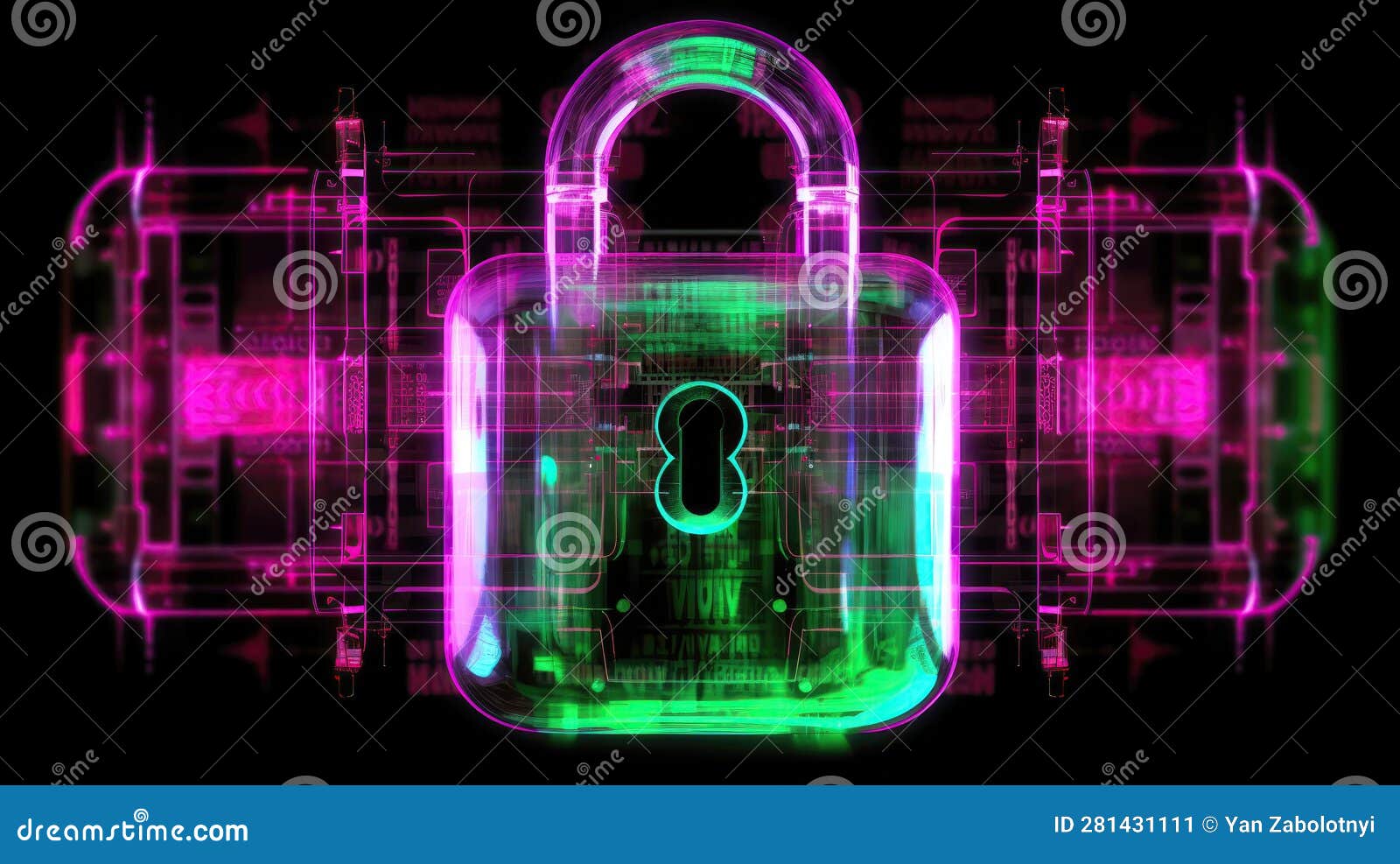 Lock Big Data Cybersecurity Conceptual Background Pink Green Black ...