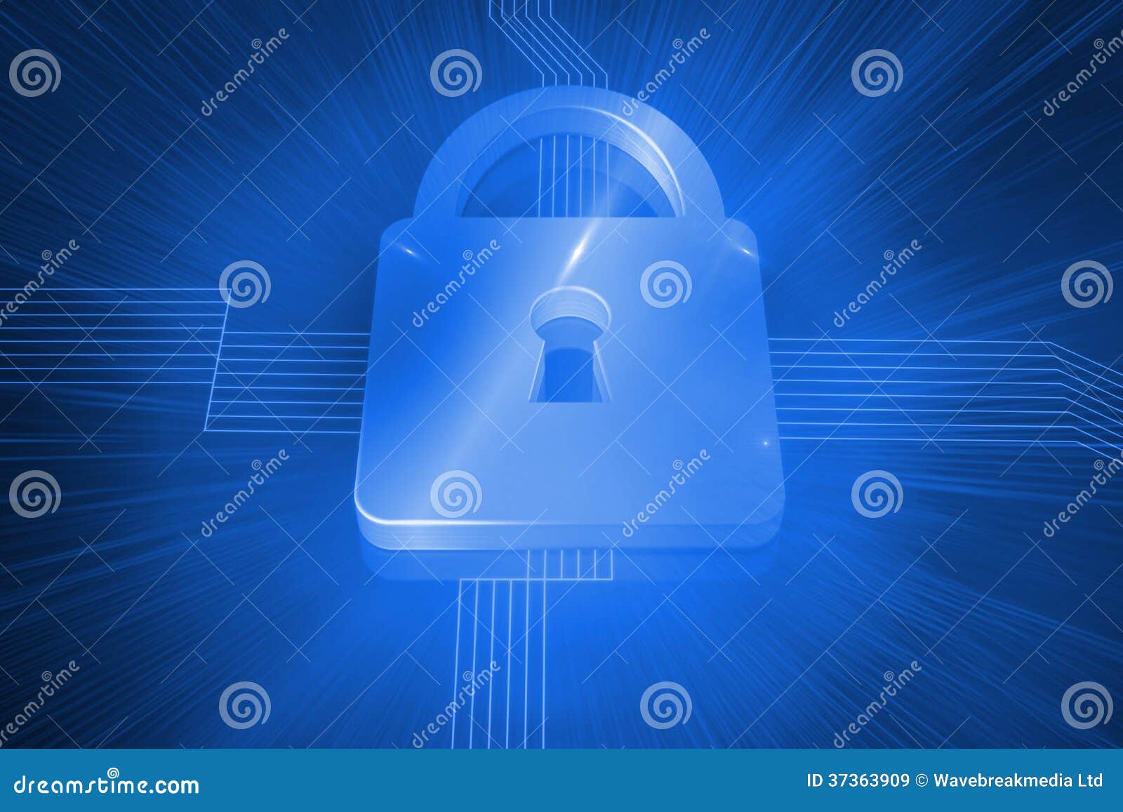Lock on Blue Futuristic Background Stock Illustration - Illustration of ...